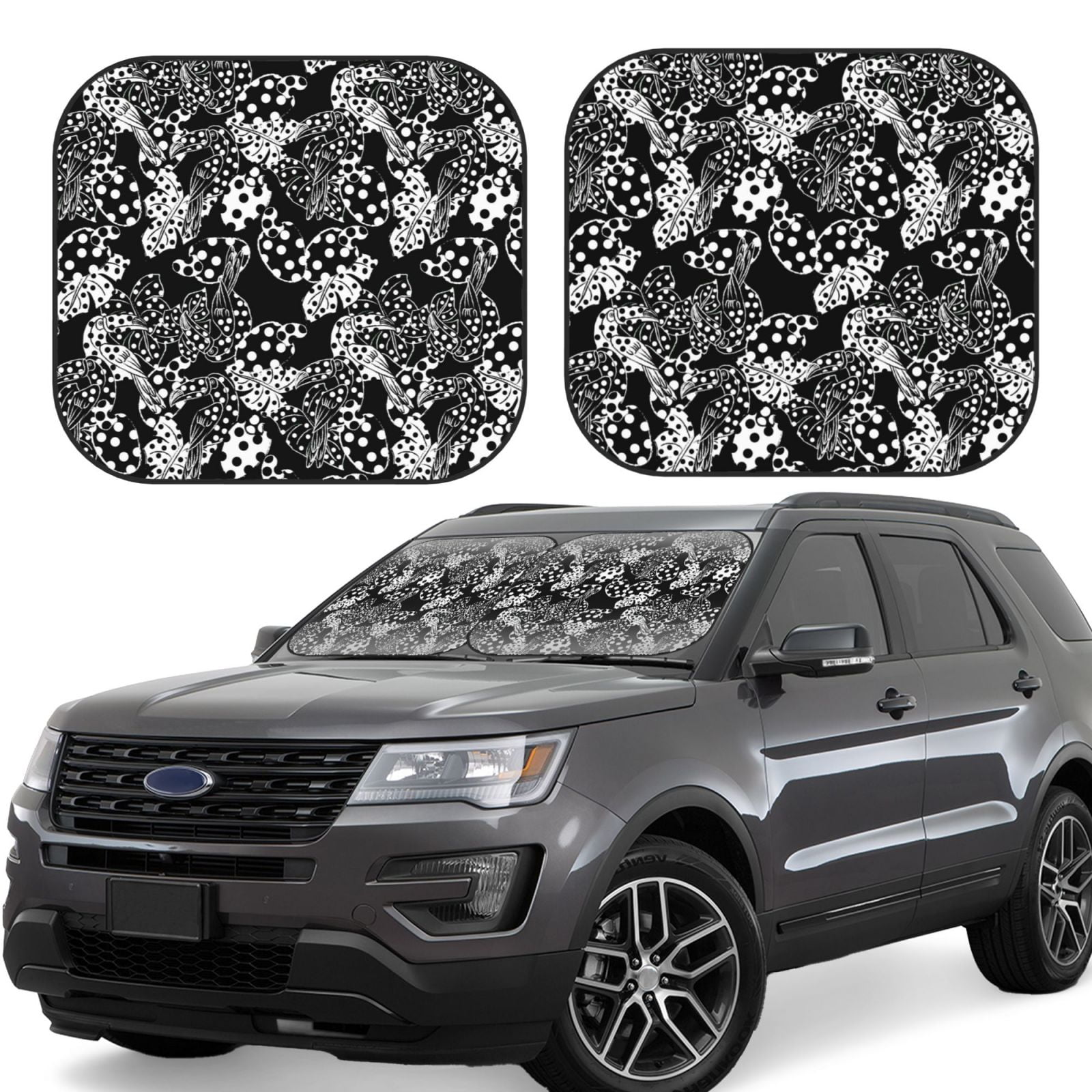 Car Windshield Sun Shade Foldable, Toucans Black white polka dots 2 ...