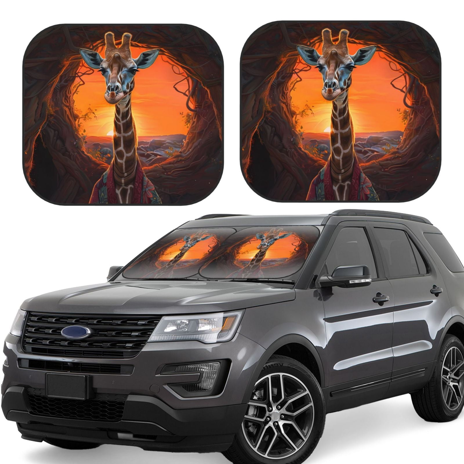 Car Windshield Sun Shade Foldable, Tree Hollow Meditating Giraffe 2 ...