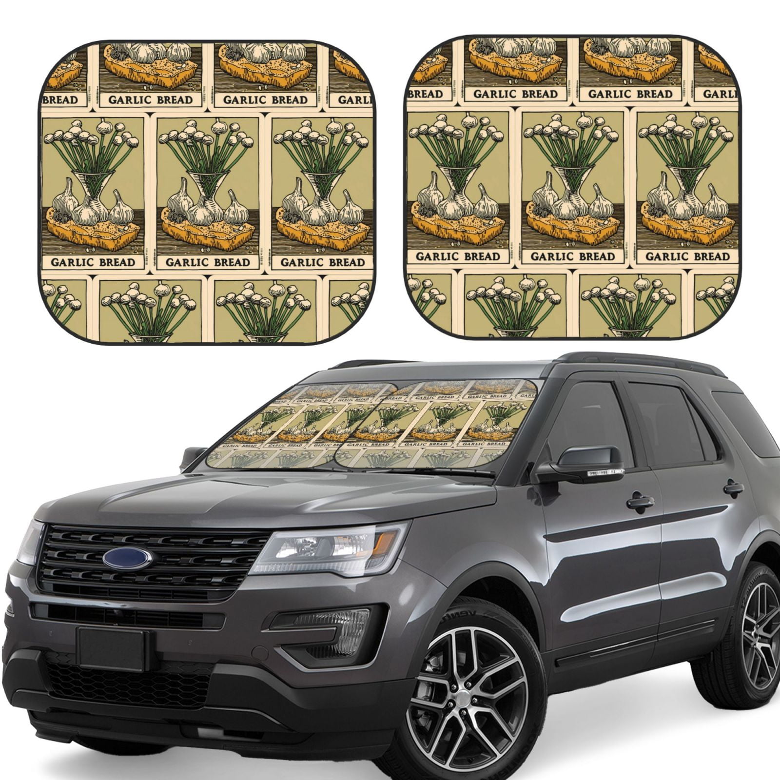 Car Windshield Sun Shade Foldable, Vintage Garlic Bread Illustration 2 ...
