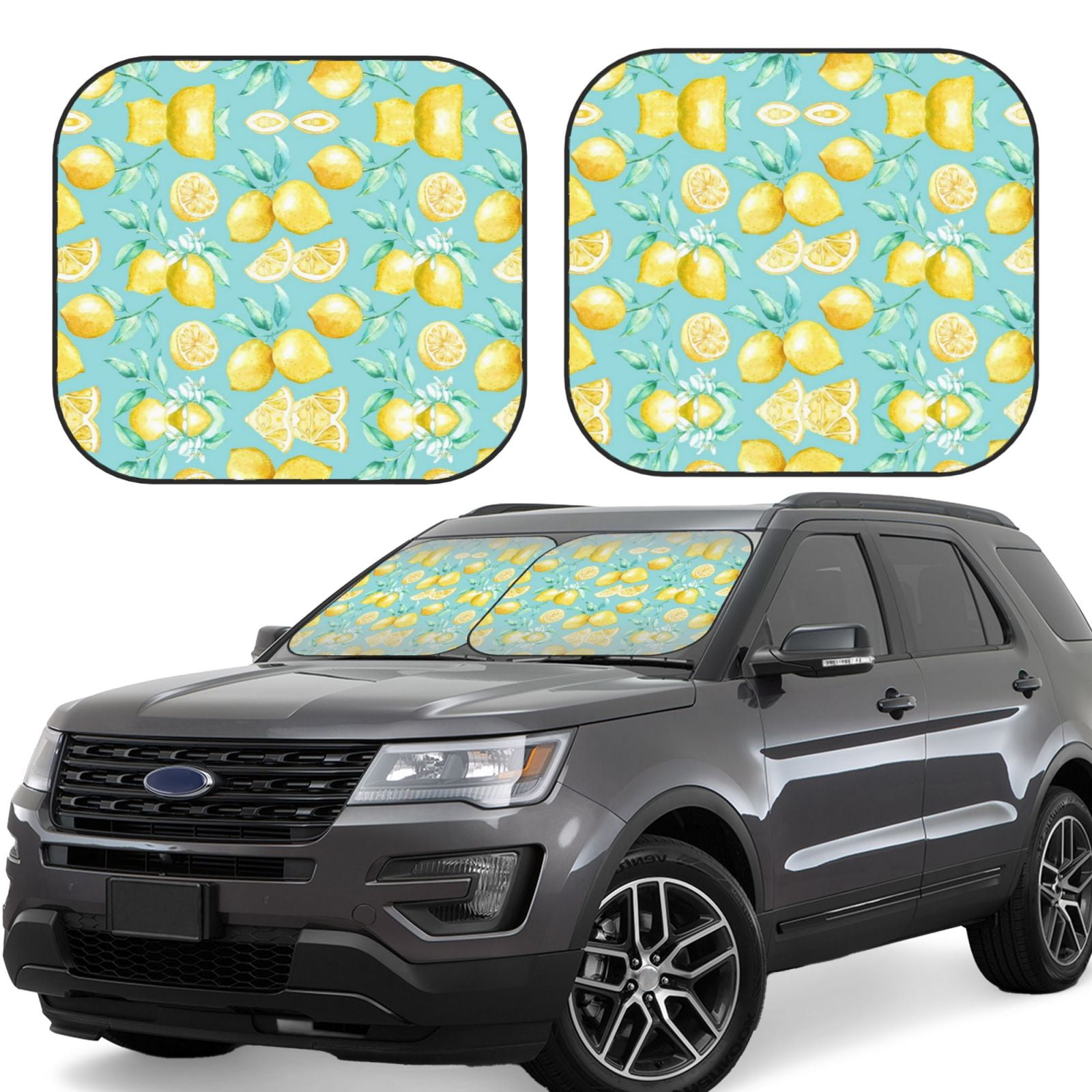 Car Windshield Sun Shade Foldable, Yellow Lemon 2 Piece Car Sun Shade ...