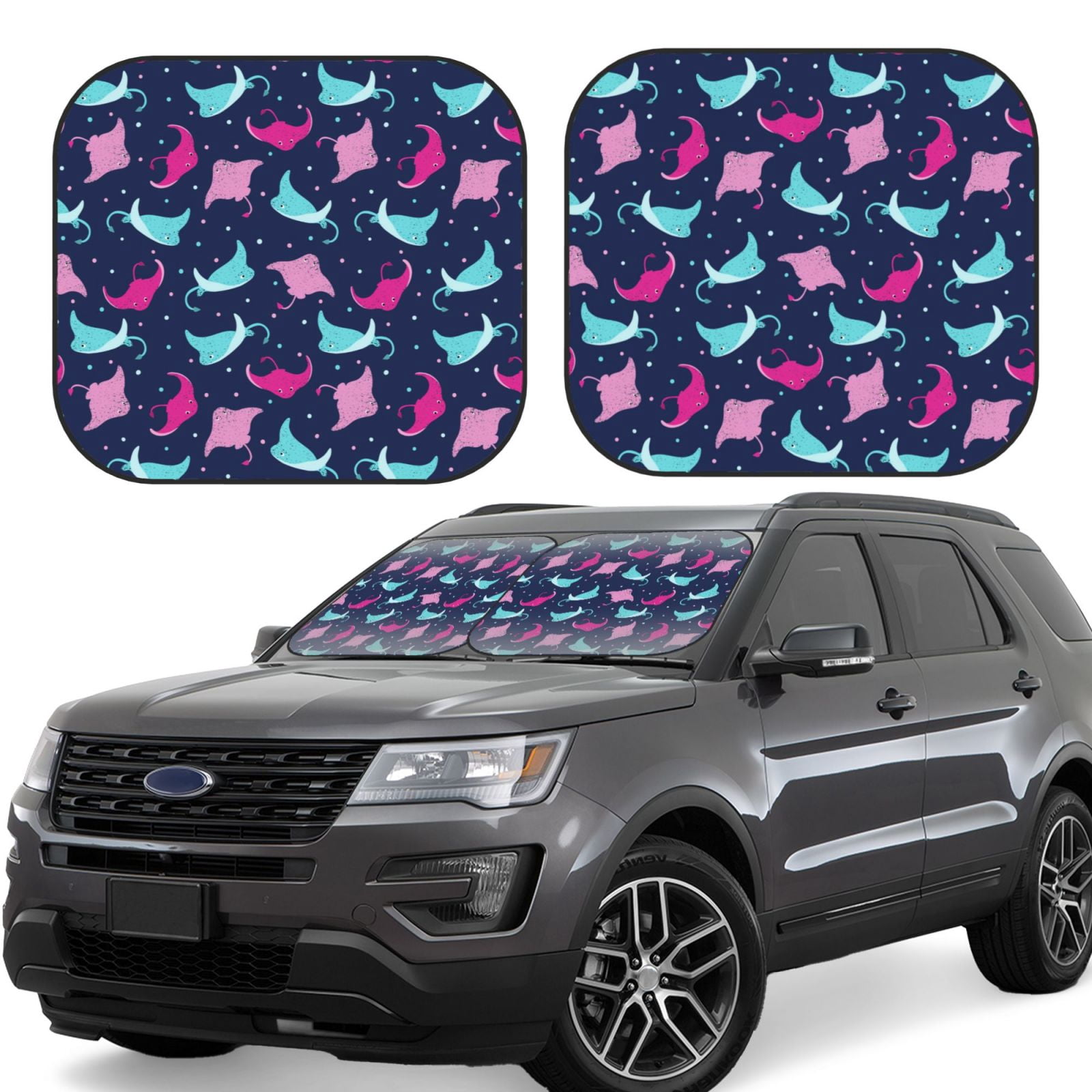 Car Windshield Sun Shade Foldable, colorful stingray navyblue cute 2 ...