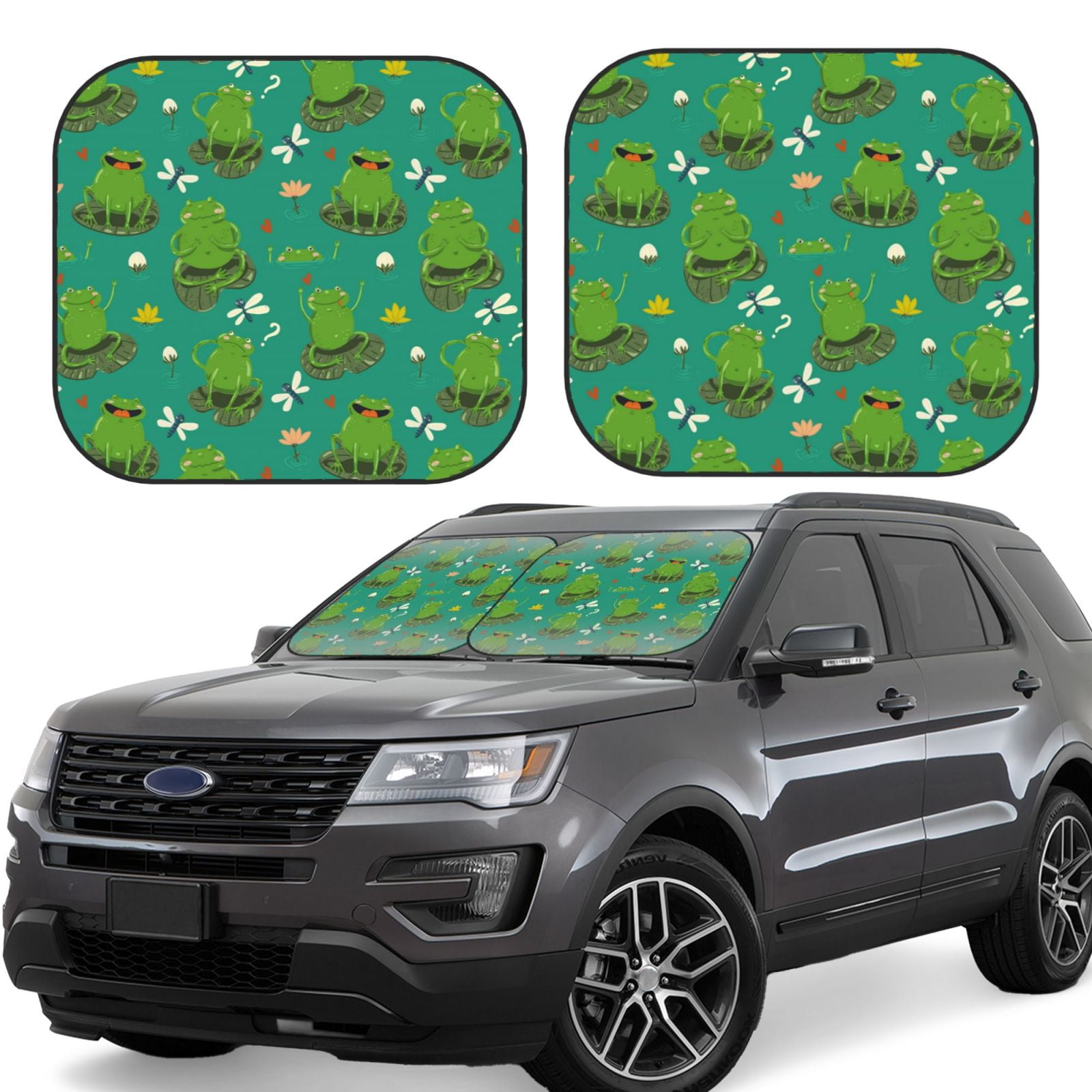 Car Windshield Sun Shade Foldable, cute frogs dragonfly Lily green 2 ...