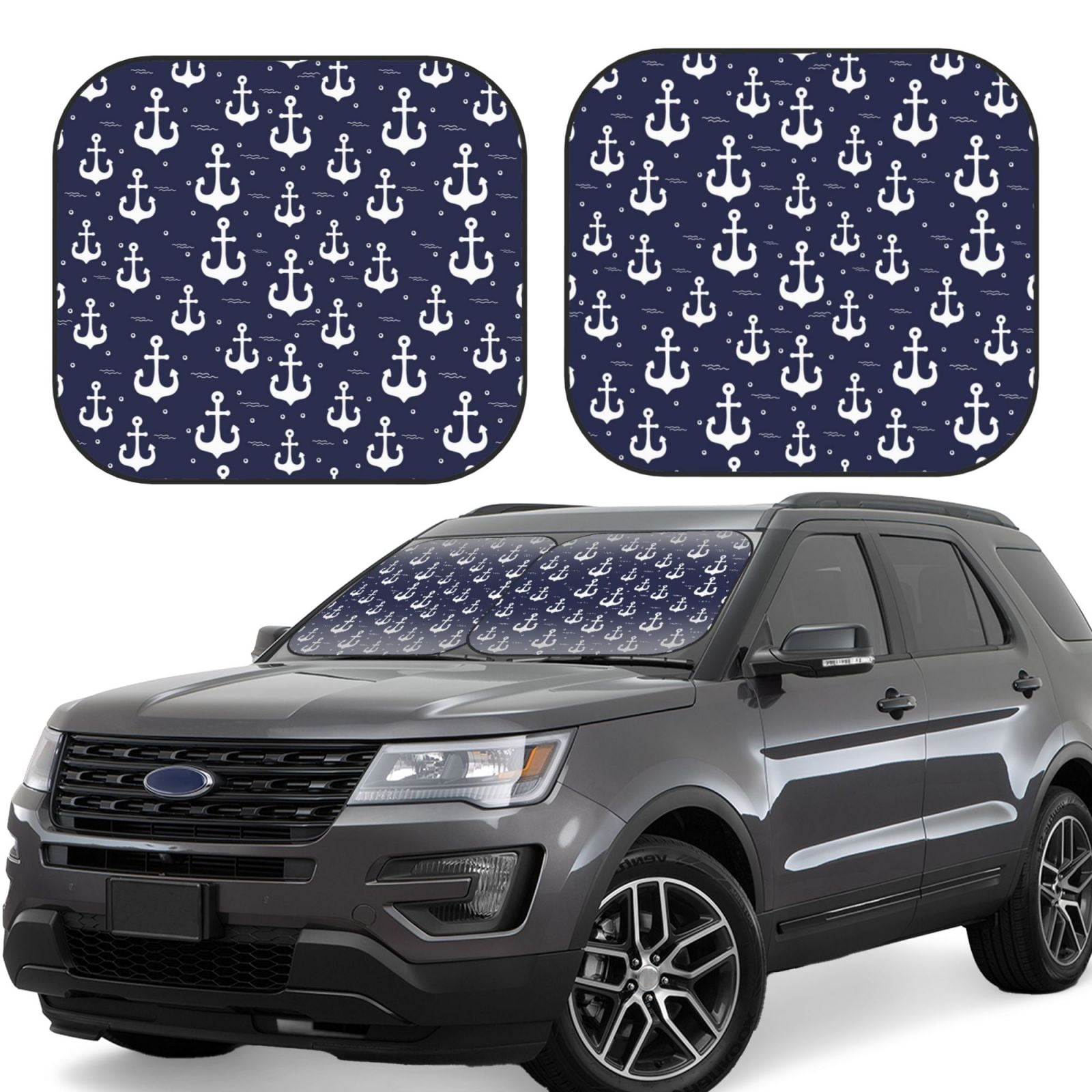 Car Windshield Sun Shade Foldable, cute white anchor sea navyblue 2 ...