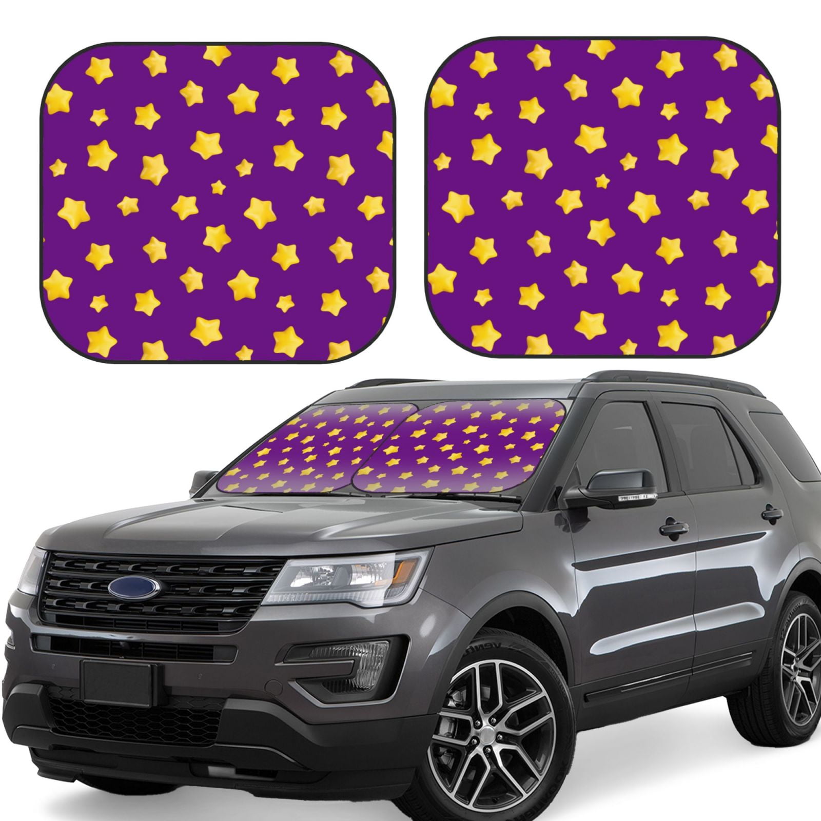 Car Windshield Sun Shade Foldable, golden star purple cute 2 Piece Car ...