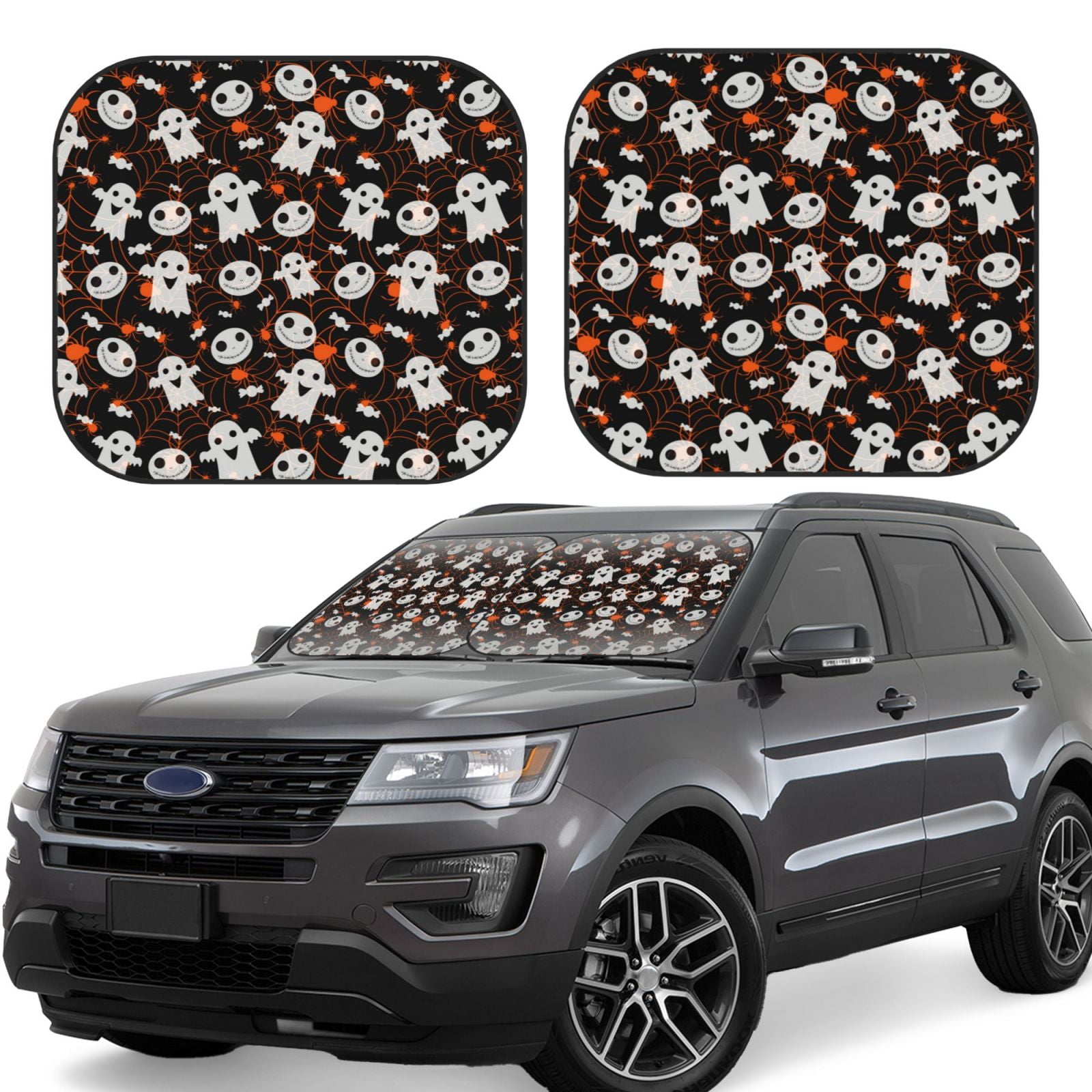 Car Windshield Sun Shade Foldable, halloween spider web ghost 2 Piece ...