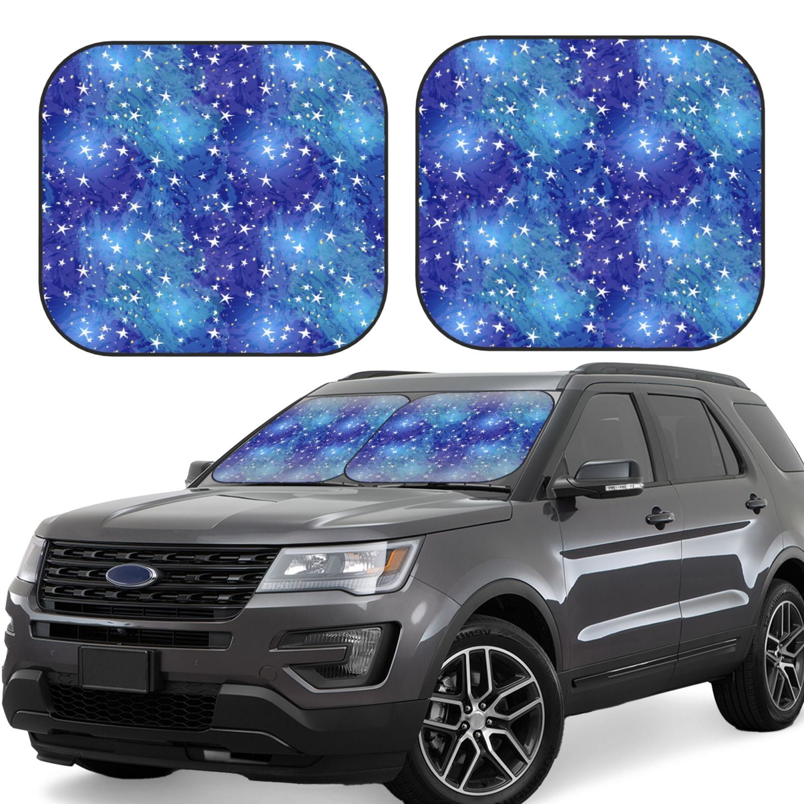 Car Windshield Sun Shade Foldable, shiny starry sky blue sky 2 Piece ...
