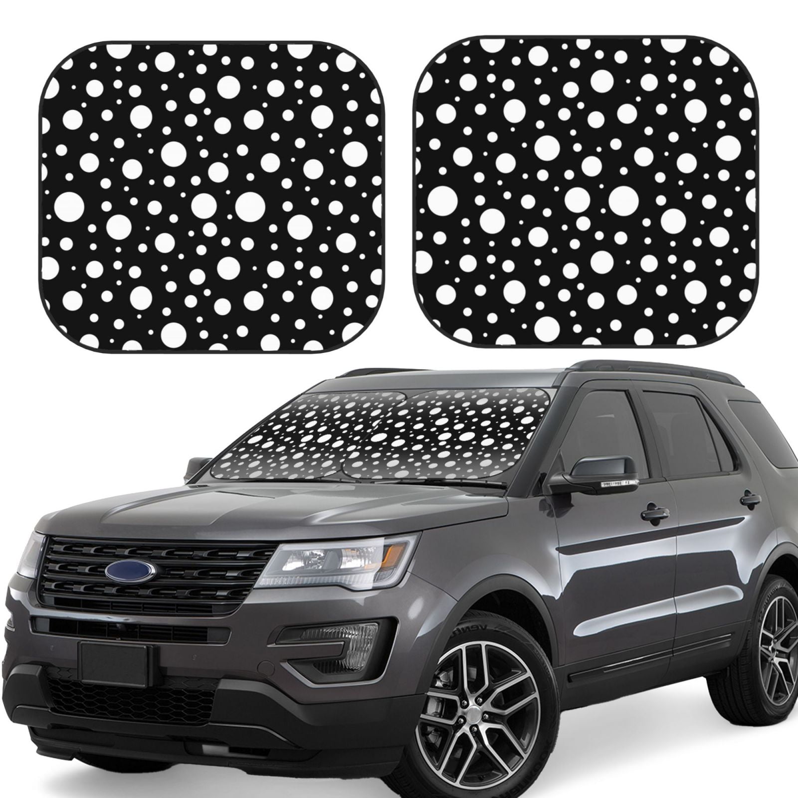 Car Windshield Sun Shade Foldable, white Polka dot black 2 Piece Car ...