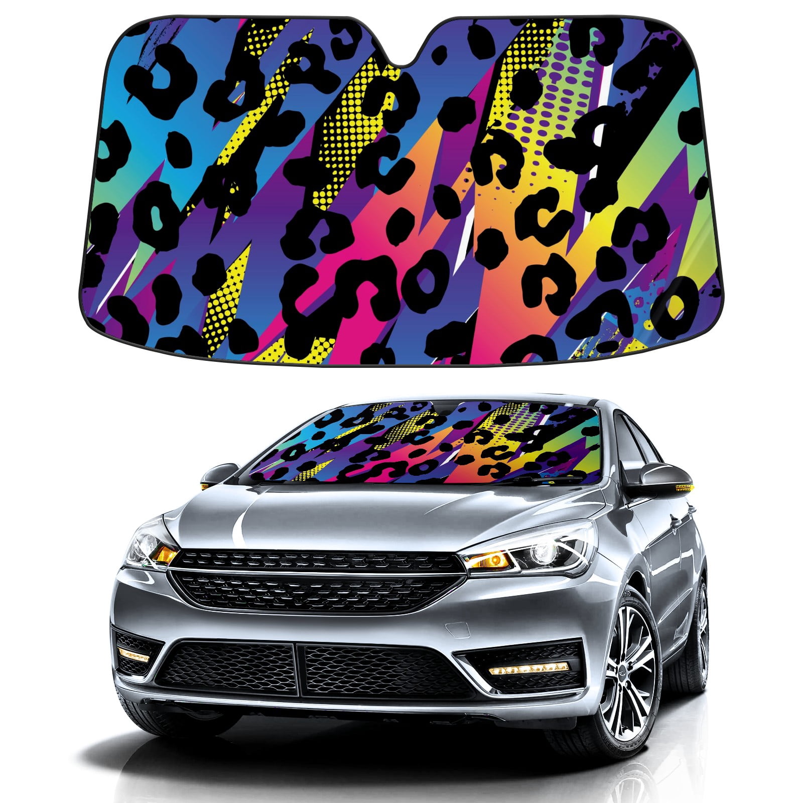 Car Windshield Sun Shade For Front Window Abstract Colorful Leopard ...