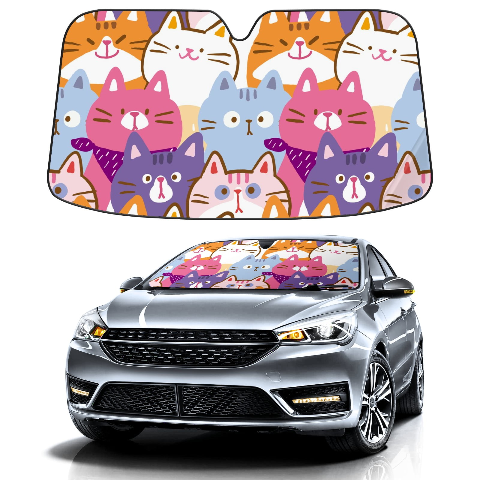 Car Windshield Sun Shade For Front Window Abstract Cute Cartoon Cat ...