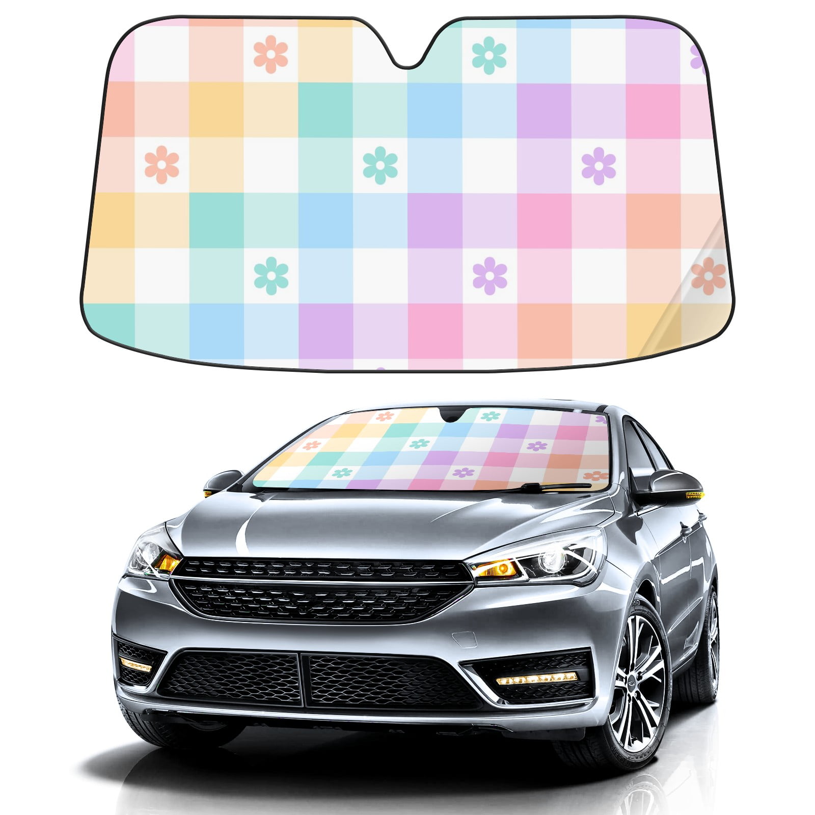 Car Windshield Sun Shade For Front Window Abstract Geometric Rainbow ...