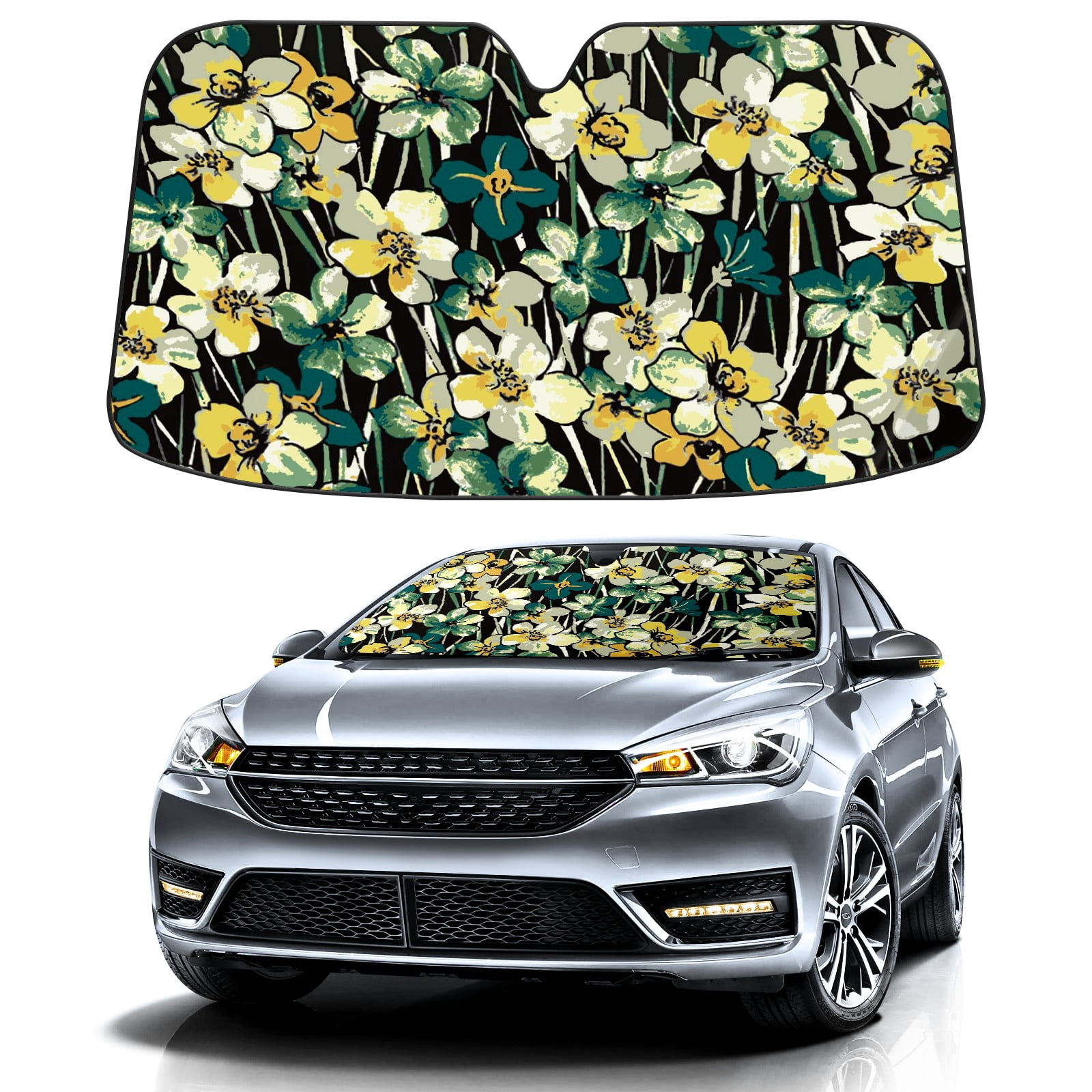 Car Windshield Sun Shade For Front Window Abstract Green Blooming ...