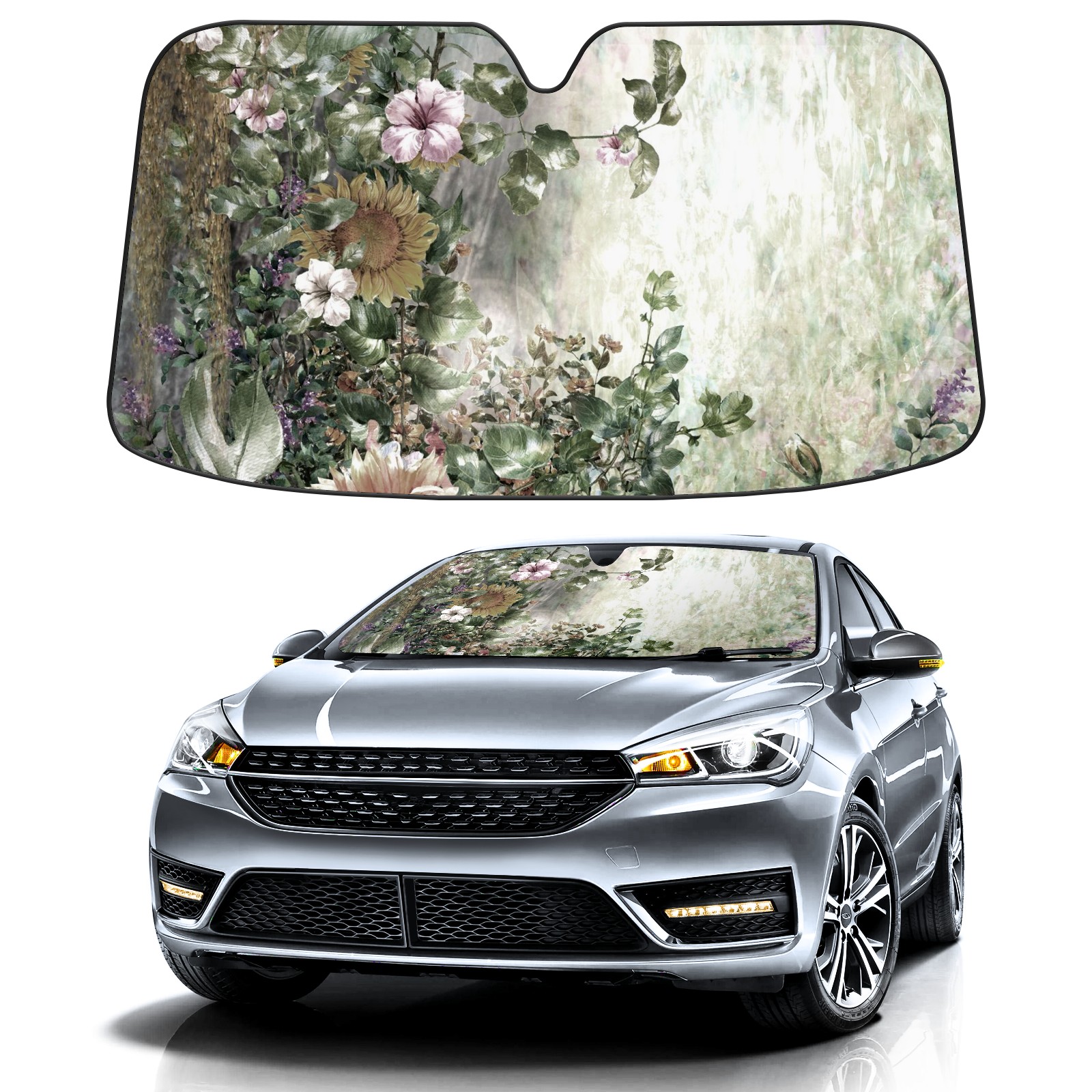 Car Windshield Sun Shade For Front Window Abstract Spring Flowers ...