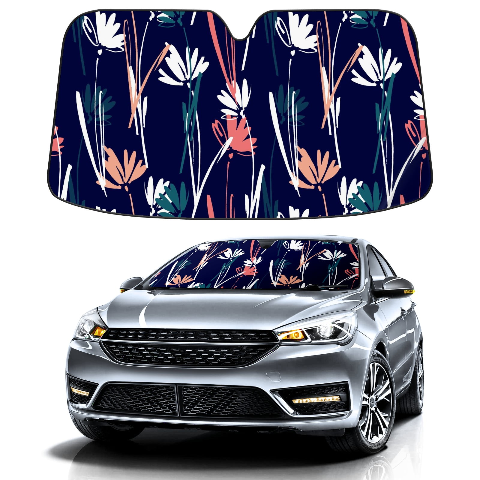 Car Windshield Sun Shade For Front Window Abstract Wild Plant Flower ...