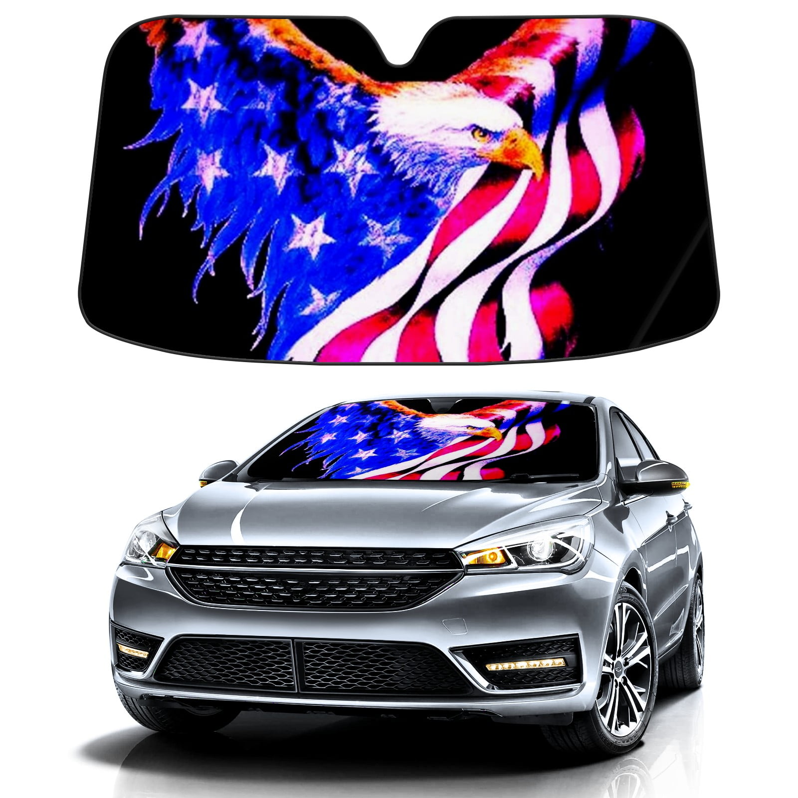 Car Windshield Sun Shade For Front Window American Flag Eagle Foldable ...