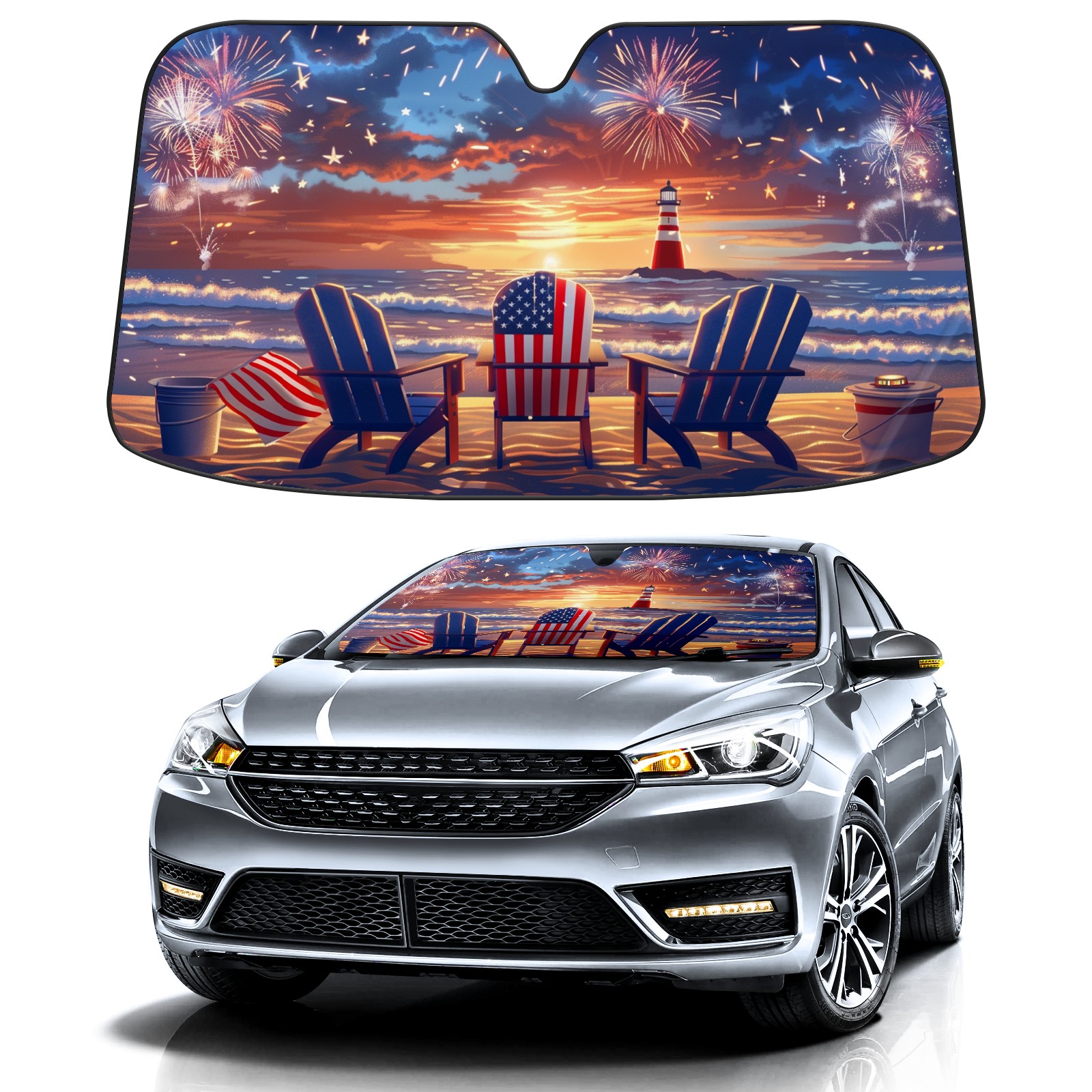 Car Windshield Sun Shade For Front Window American Flag Sand Foldable ...