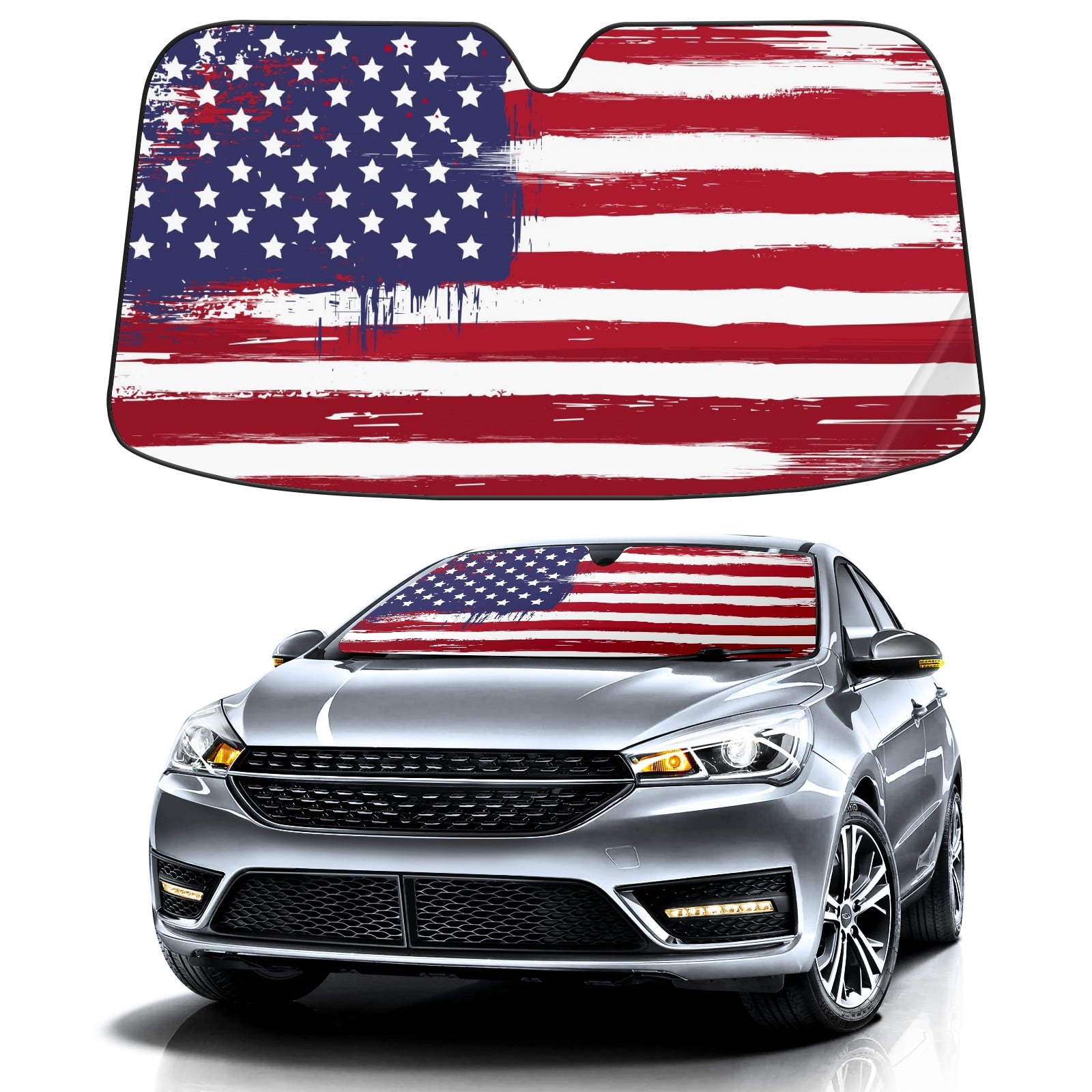 Car Windshield Sun Shade For Front Window American Grunge Flag Foldable ...