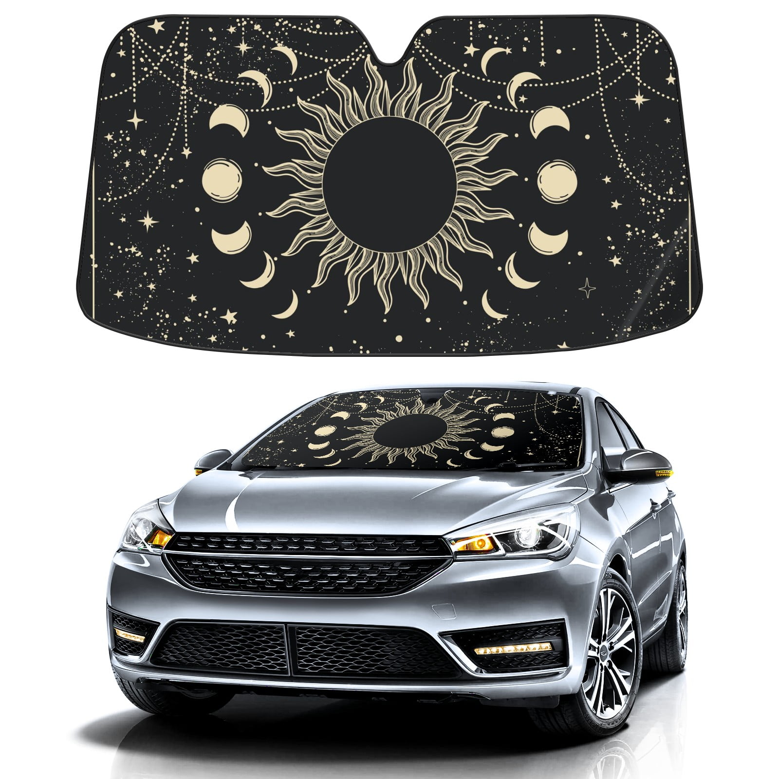Car Windshield Sun Shade For Front Window Sun And Moon Boho Foldable ...