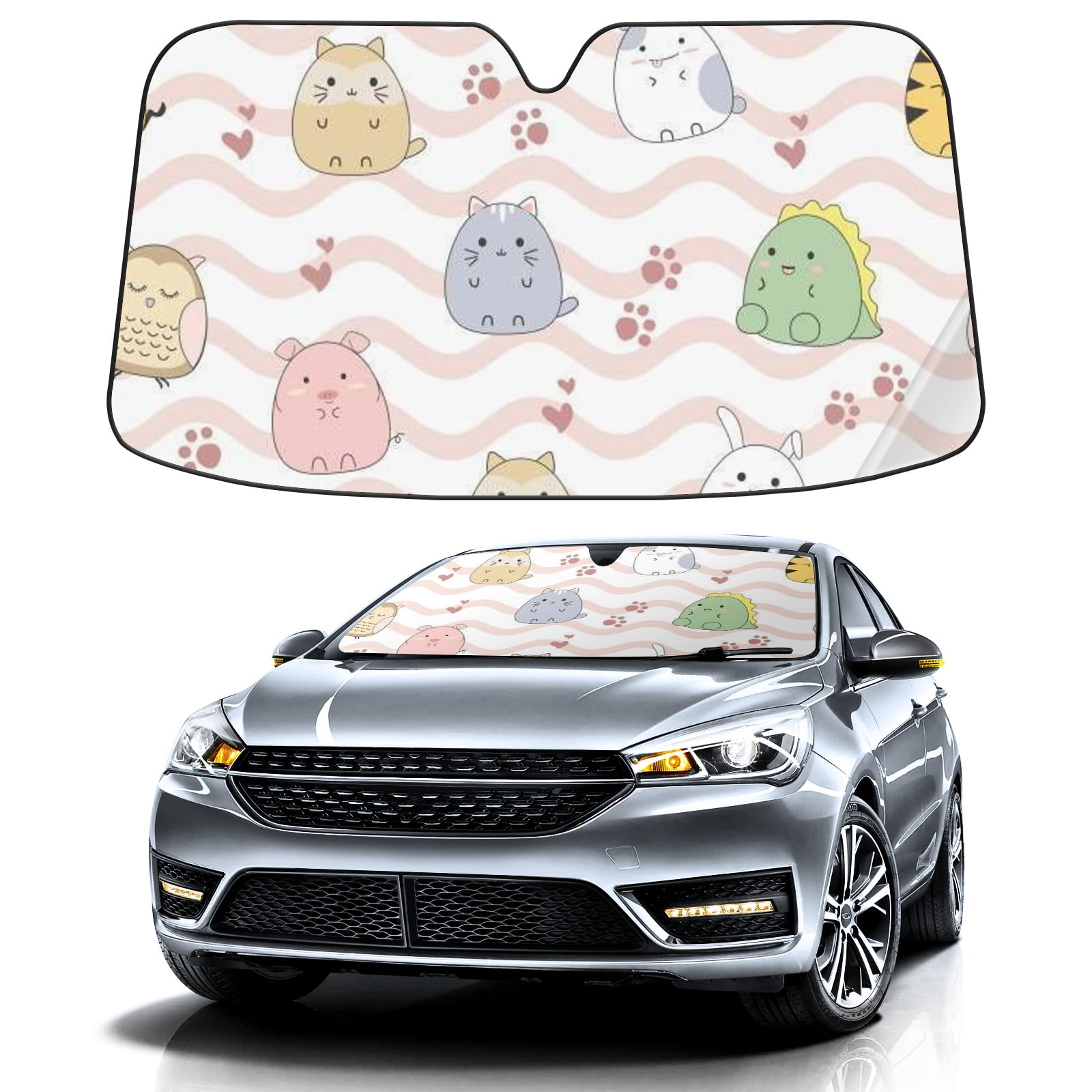 Car Windshield Sun Shade For Front Window Animal Print Foldable Vehicle ...