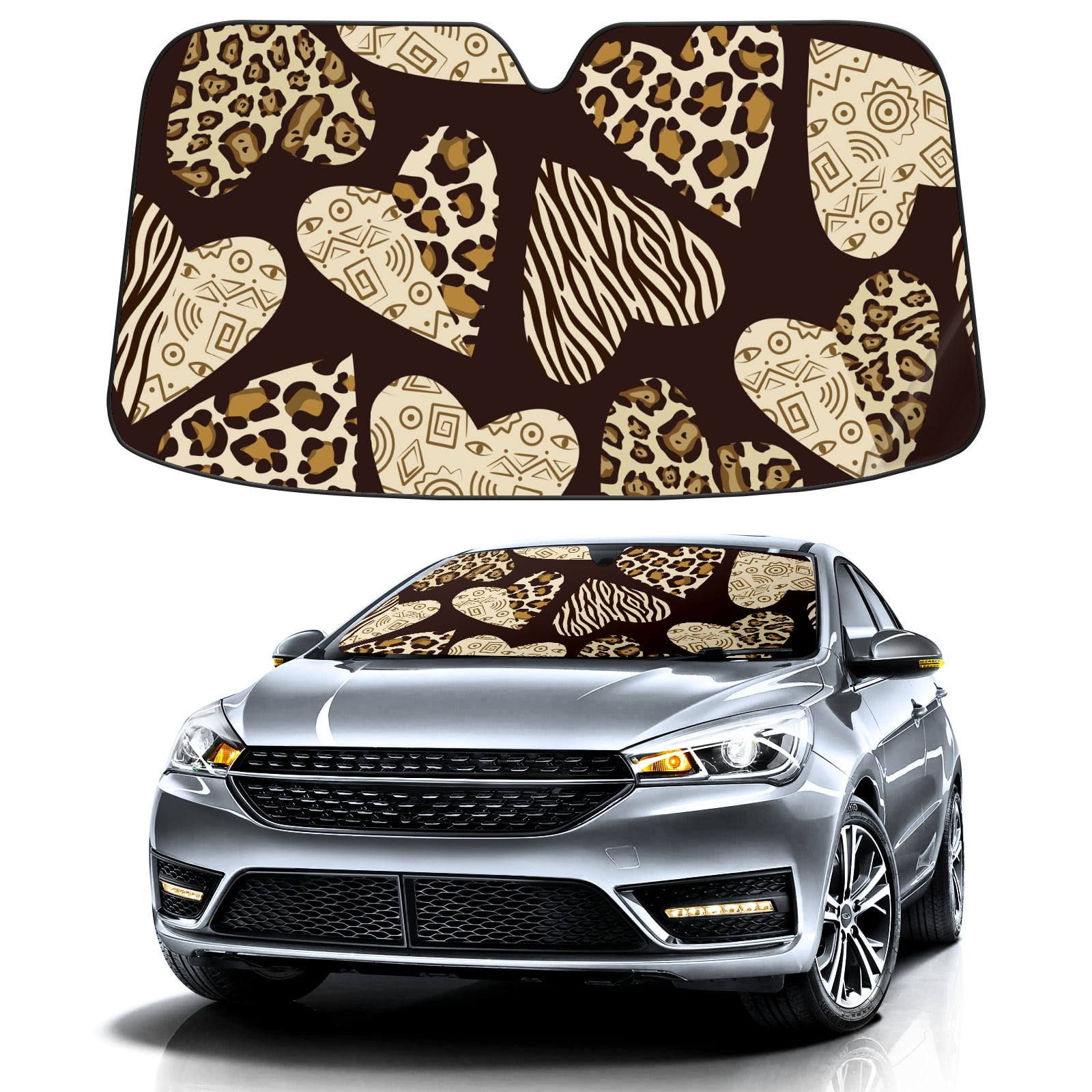 Car Windshield Sun Shade For Front Window Animal Skin Pattern Heart ...