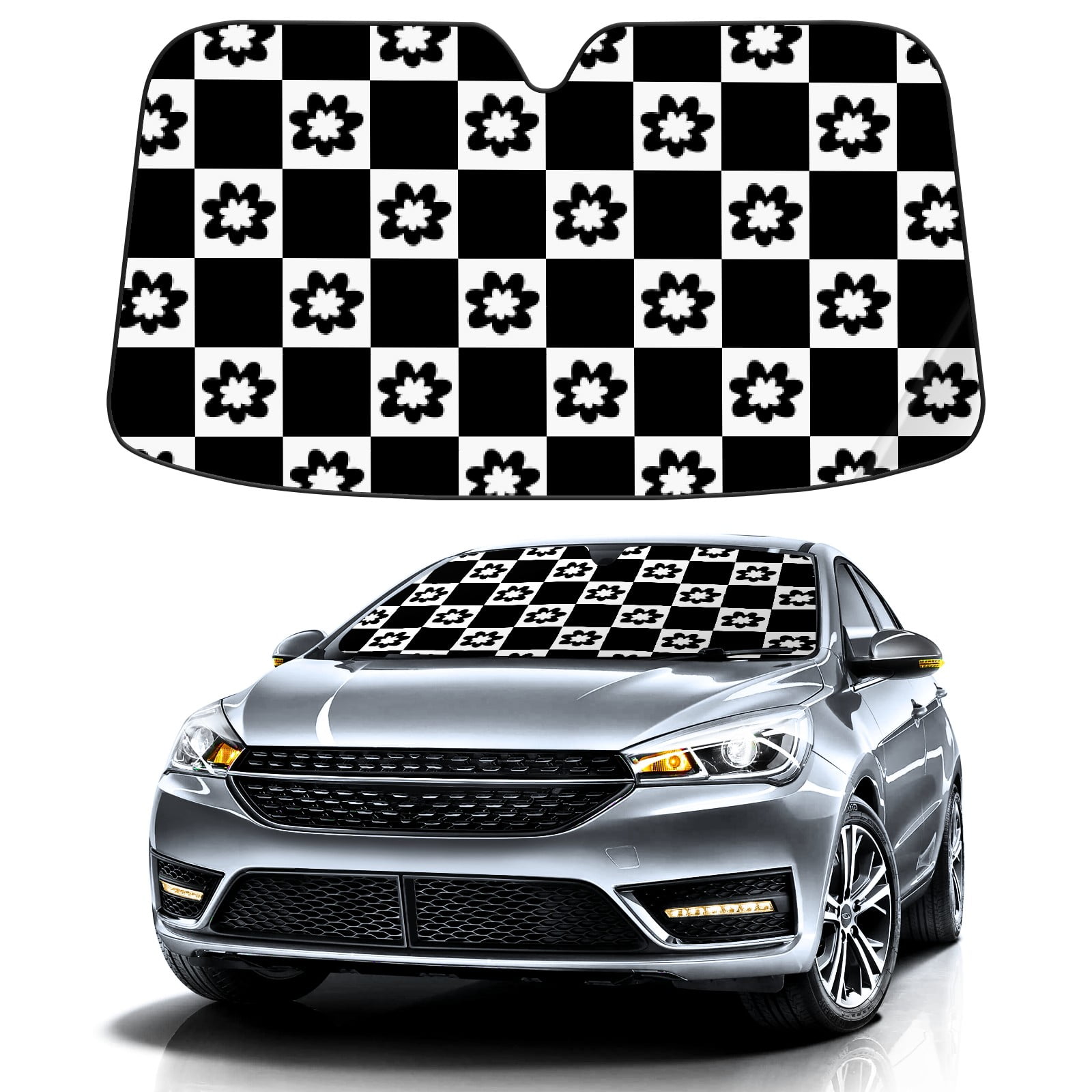 Car Windshield Sun Shade For Front Window Balck And White Plaid ...