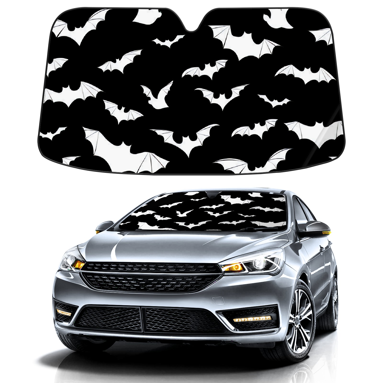 Car Windshield Sun Shade For Front Window Black And White Goth Bats ...