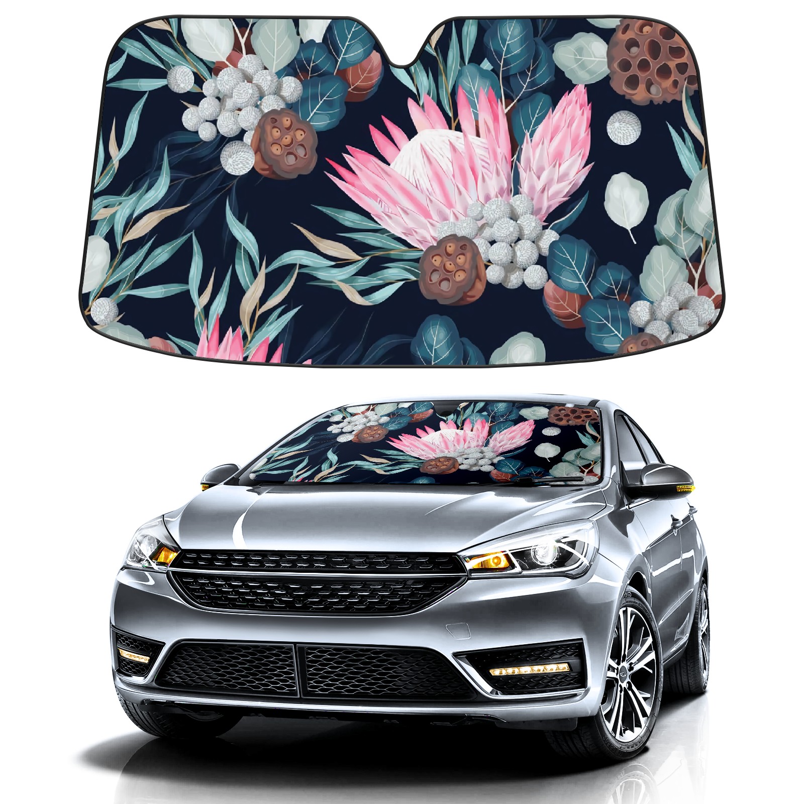 Car Windshield Sun Shade For Front Window Black Pink Emperor Flower ...