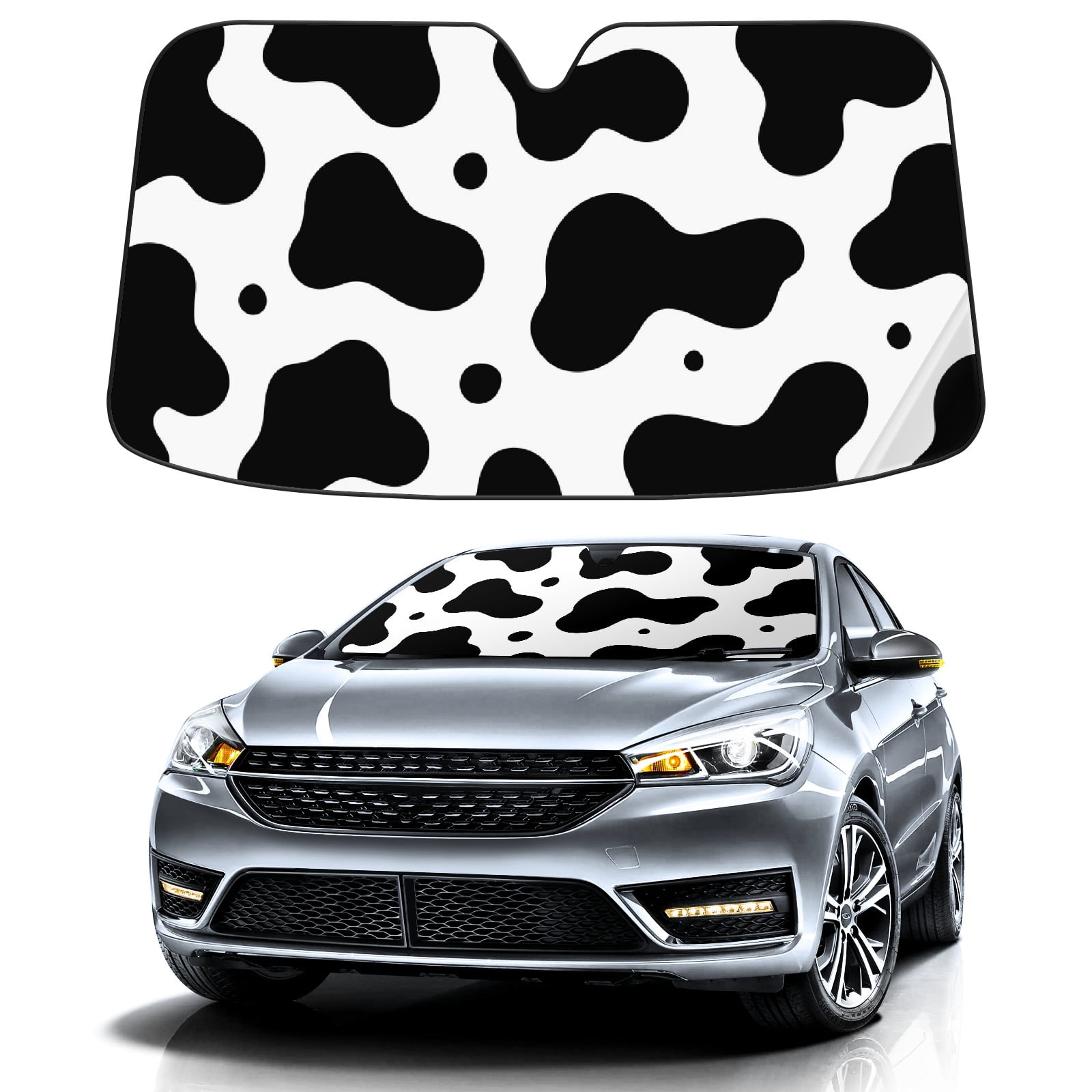 Car Windshield Sun Shade For Front Window Black White Cow Print Polka ...