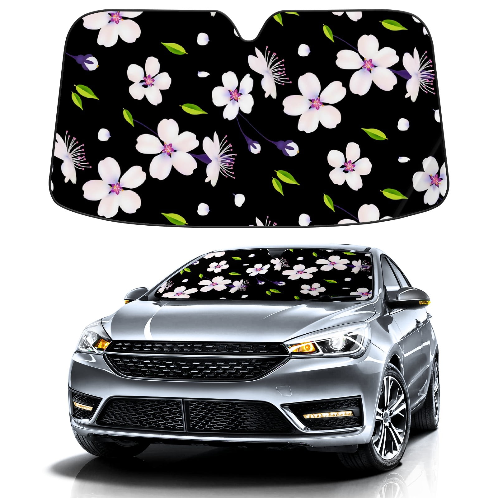 Car Windshield Sun Shade For Front Window Black With Peach Blossom ...