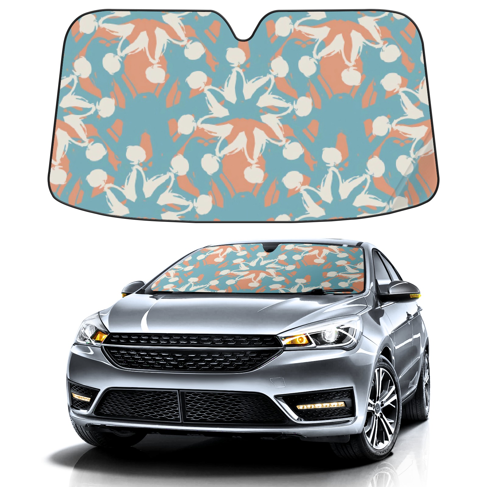 Car Windshield Sun Shade For Front Window Blue Geometric Image Foldable ...