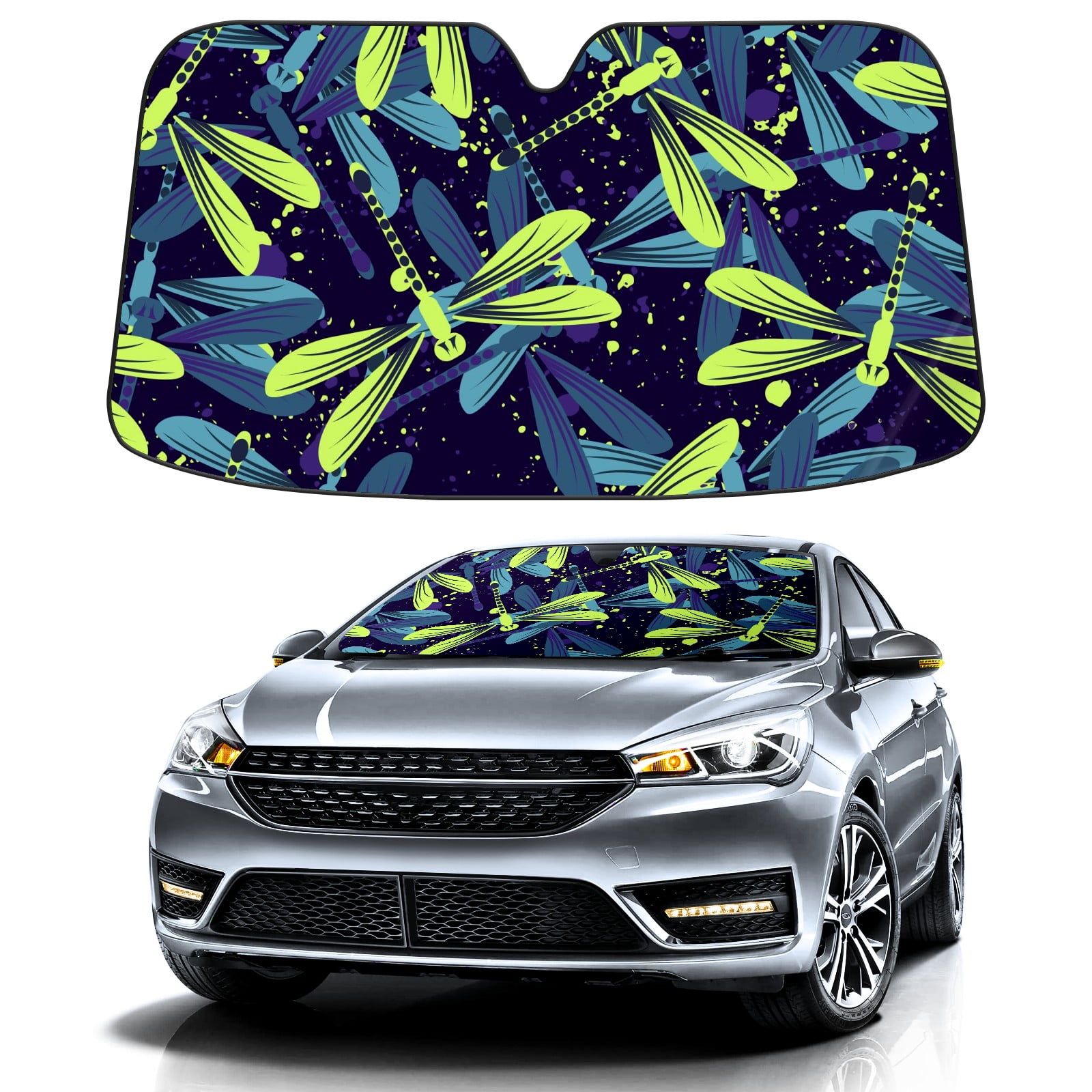 Car Windshield Sun Shade For Front Window Blue Green Dragonfly Foldable ...