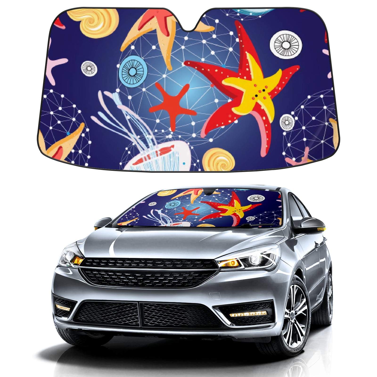 Car Windshield Sun Shade For Front Window Blue Marine Animals Foldable ...