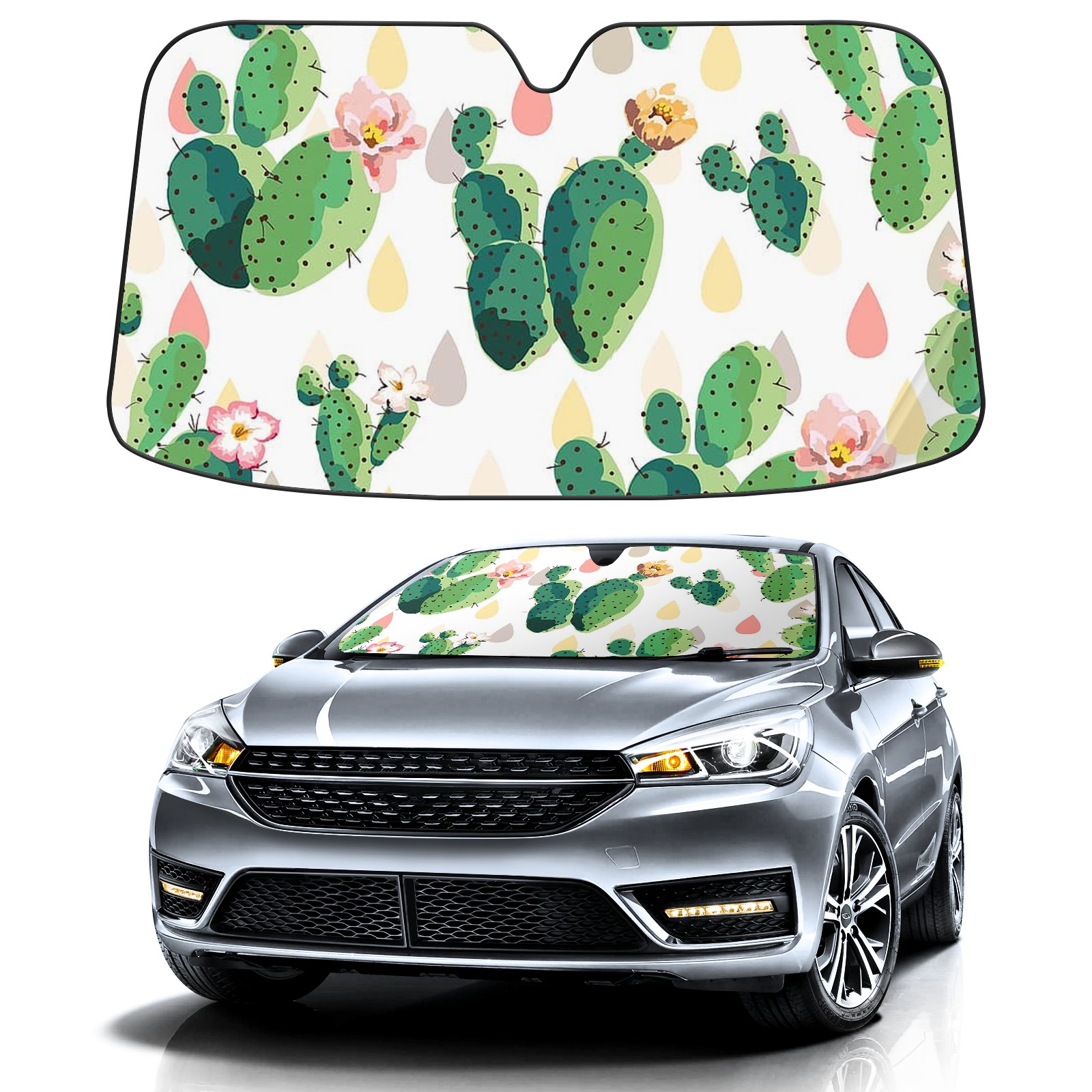 Car Windshield Sun Shade For Front Window Cactus Foldable Vehicle ...