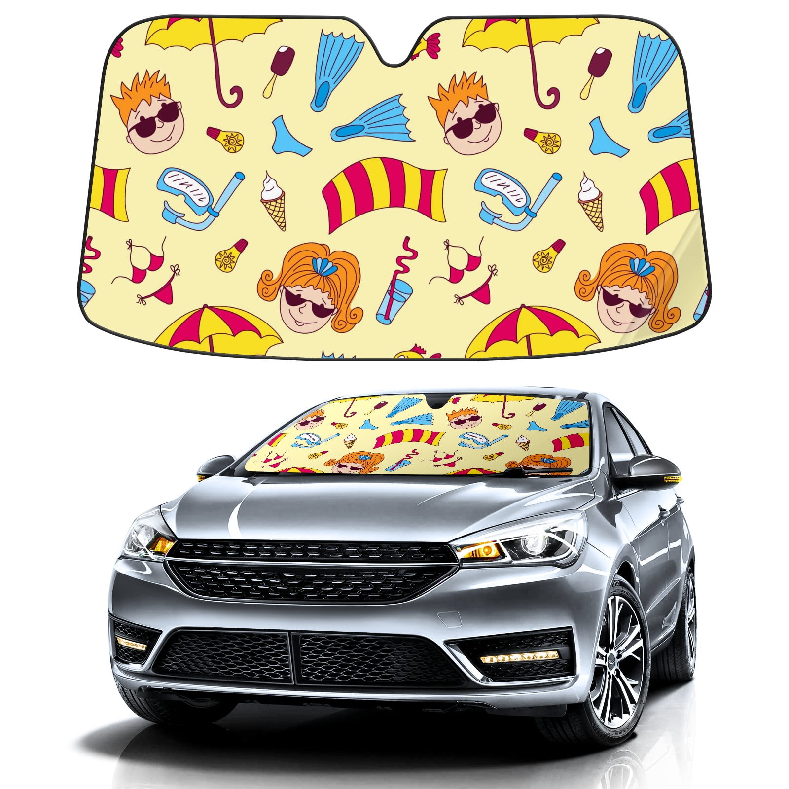 Car Windshield Sun Shade For Front Window Cartoon Beach Foldable ...
