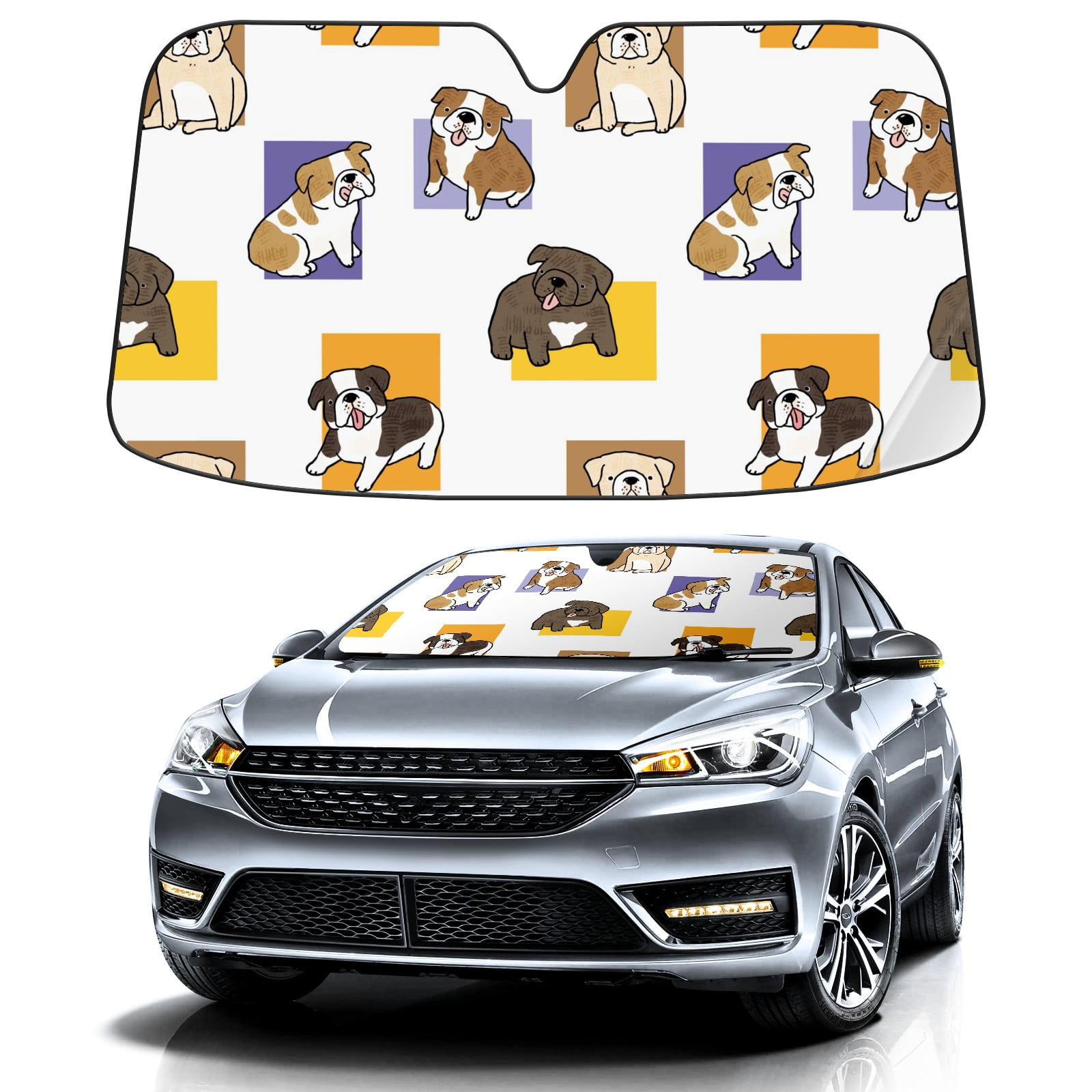Car Windshield Sun Shade For Front Window Cartoon Bulldog On White ...