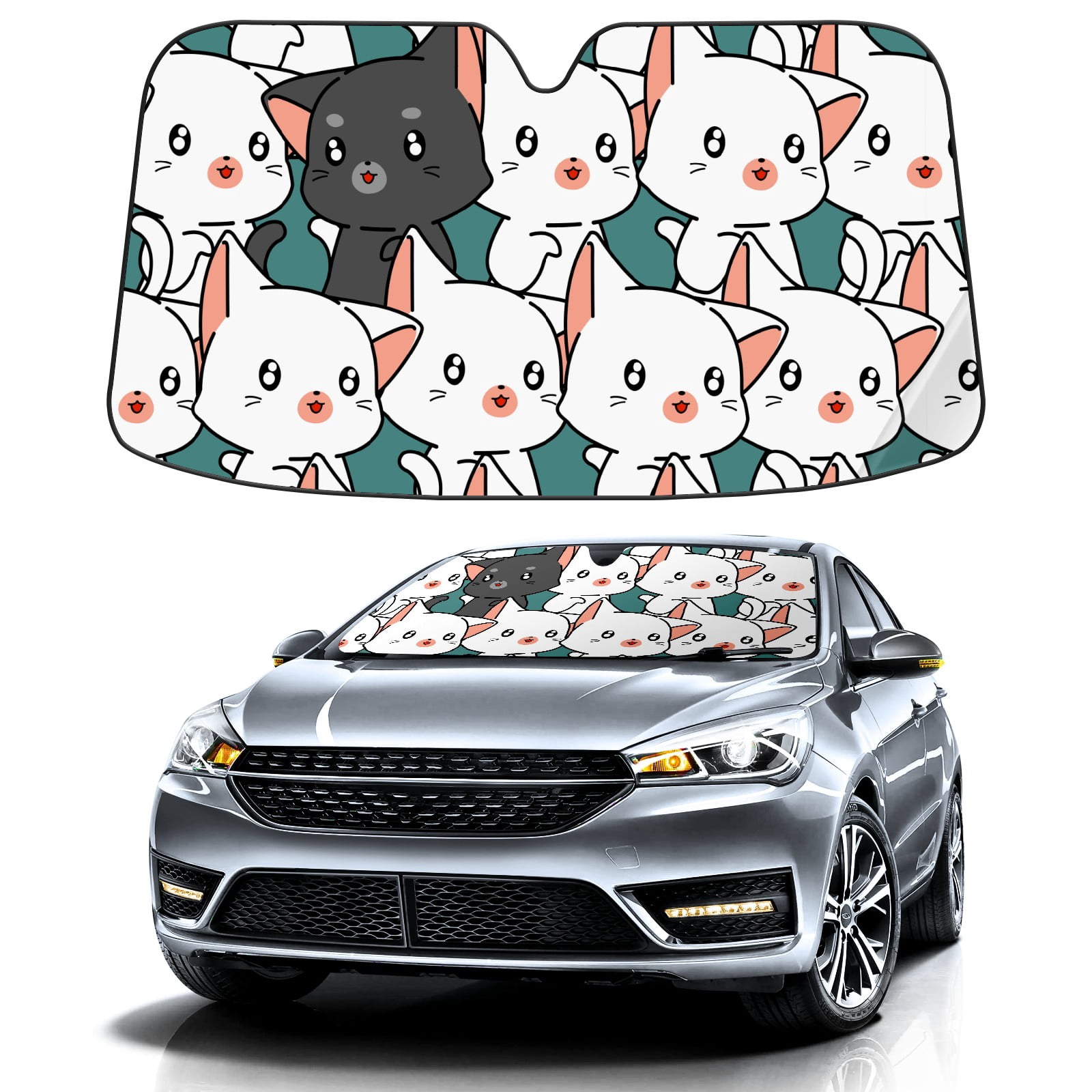 Car Windshield Sun Shade For Front Window Cartoon Cat Foldable Vehicle ...