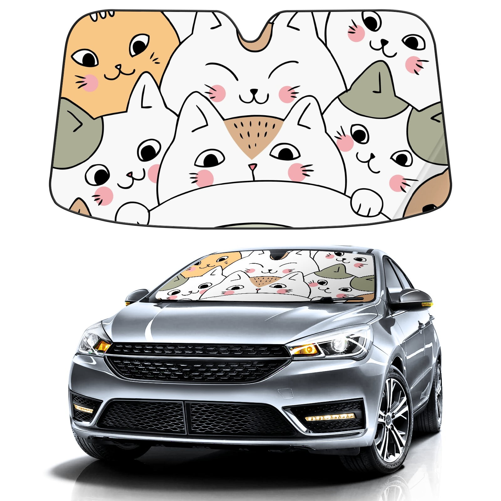 Car Windshield Sun Shade For Front Window Cartoon Cute Cat Foldable ...
