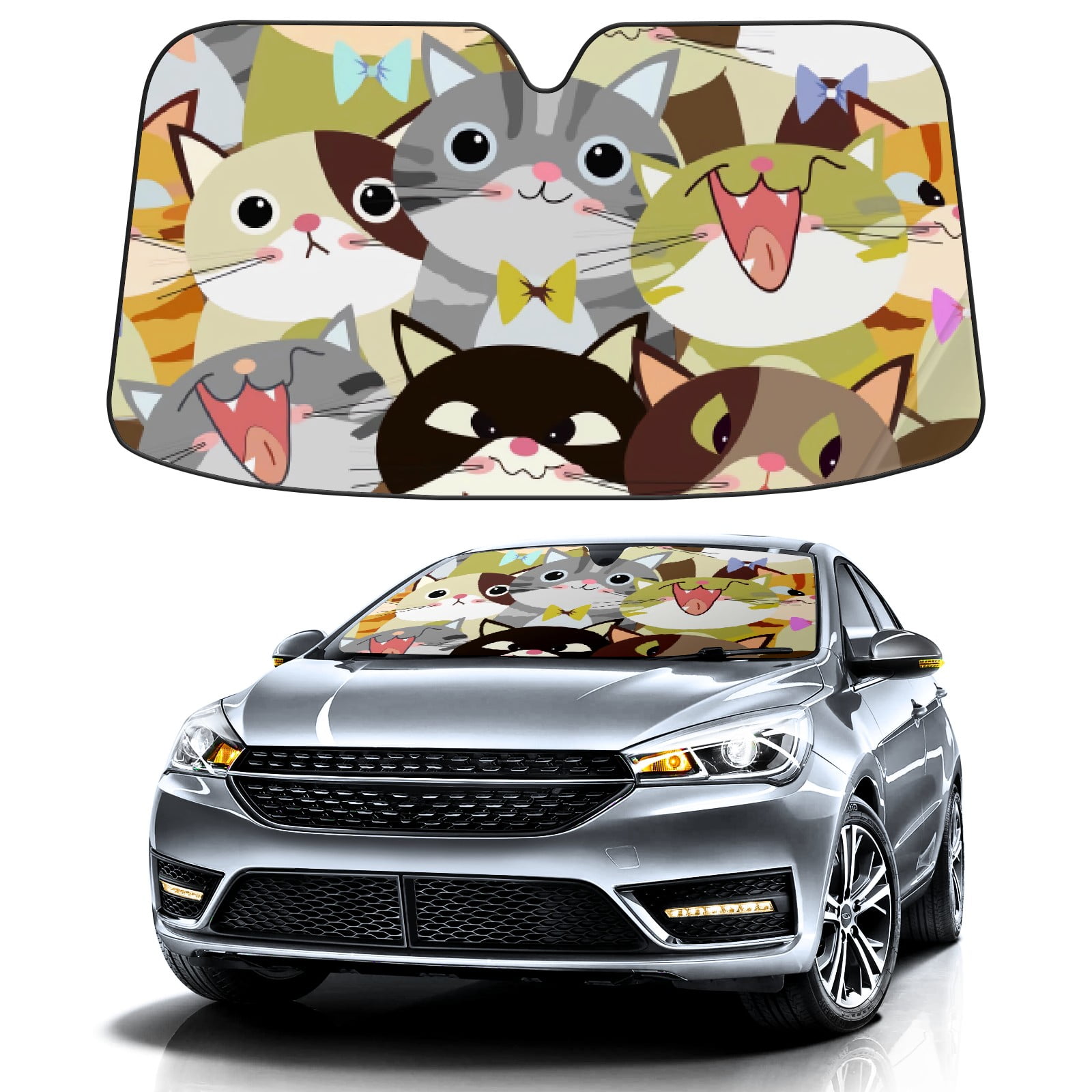 Car Windshield Sun Shade For Front Window Cartoon Cute Cat Foldable ...