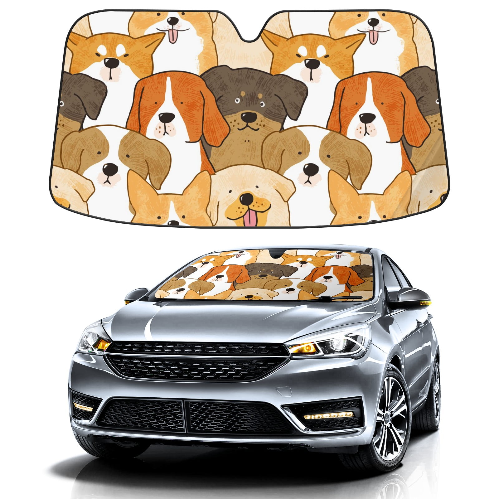 Car Windshield Sun Shade For Front Window Cartoon Dog Pattern Foldable ...