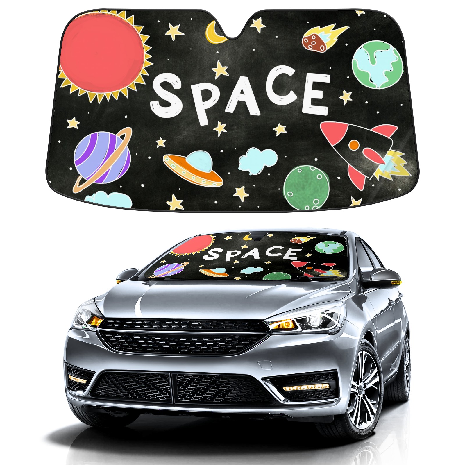 Car Windshield Sun Shade For Front Window Cartoon Outer Space Planet ...