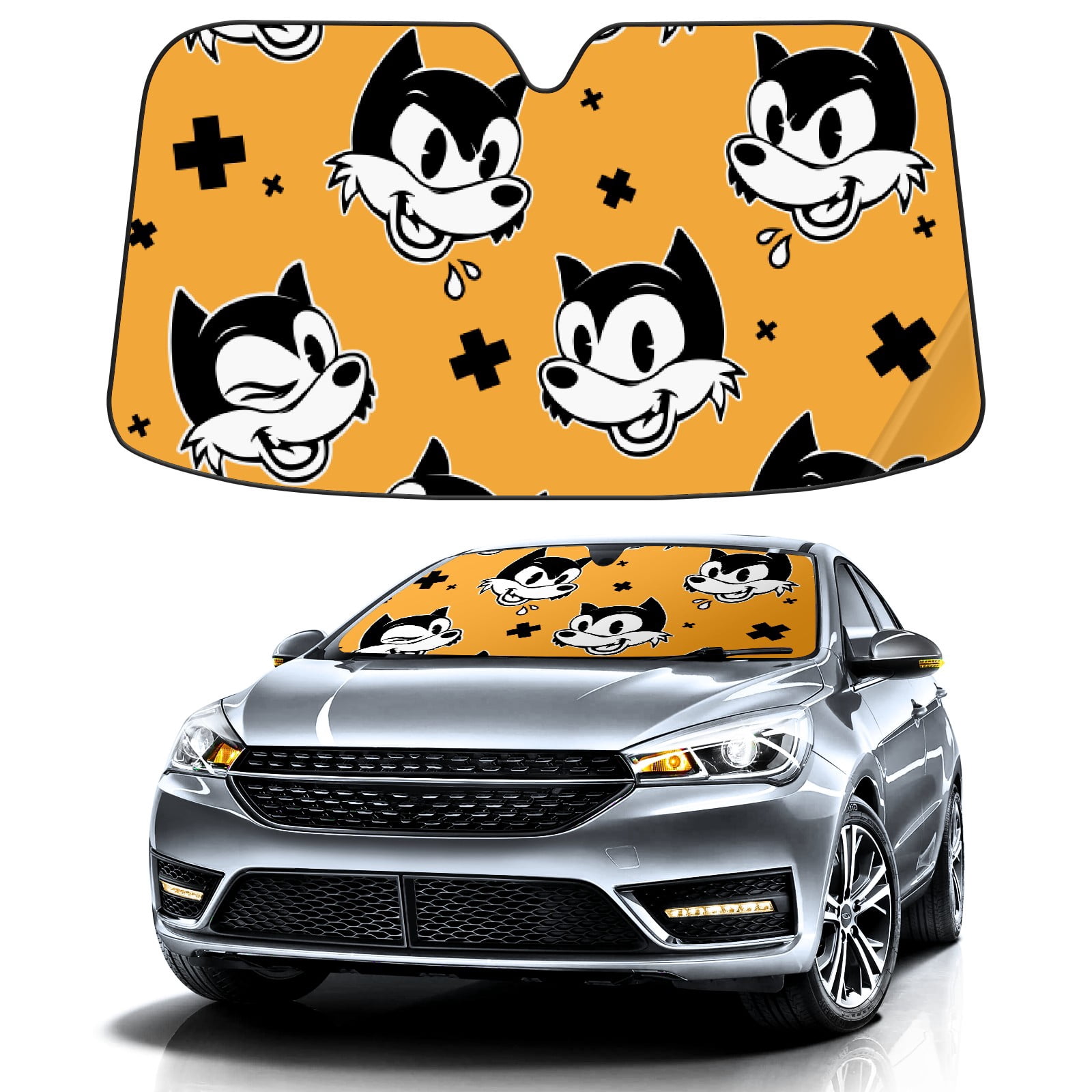 Car Windshield Sun Shade For Front Window Cartoon Wolf Foldable Vehicle ...