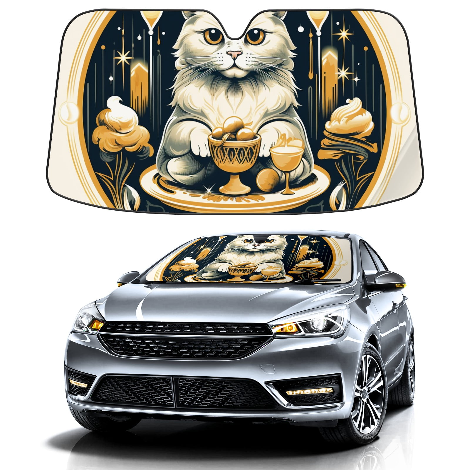 Car Windshield Sun Shade For Front Window Cat Foldable Vehicle ...