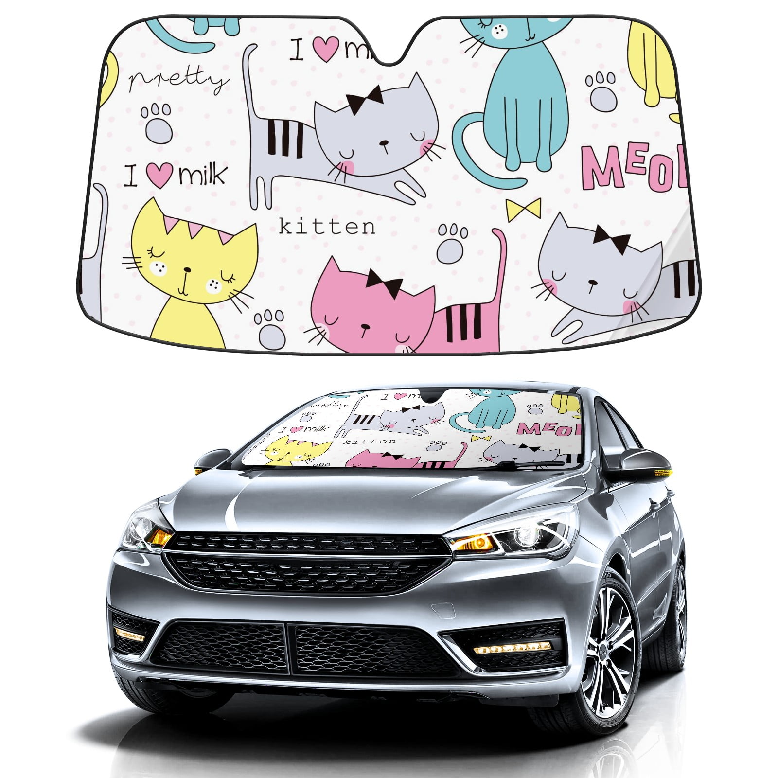 Car Windshield Sun Shade For Front Window Cats Foldable Vehicle ...