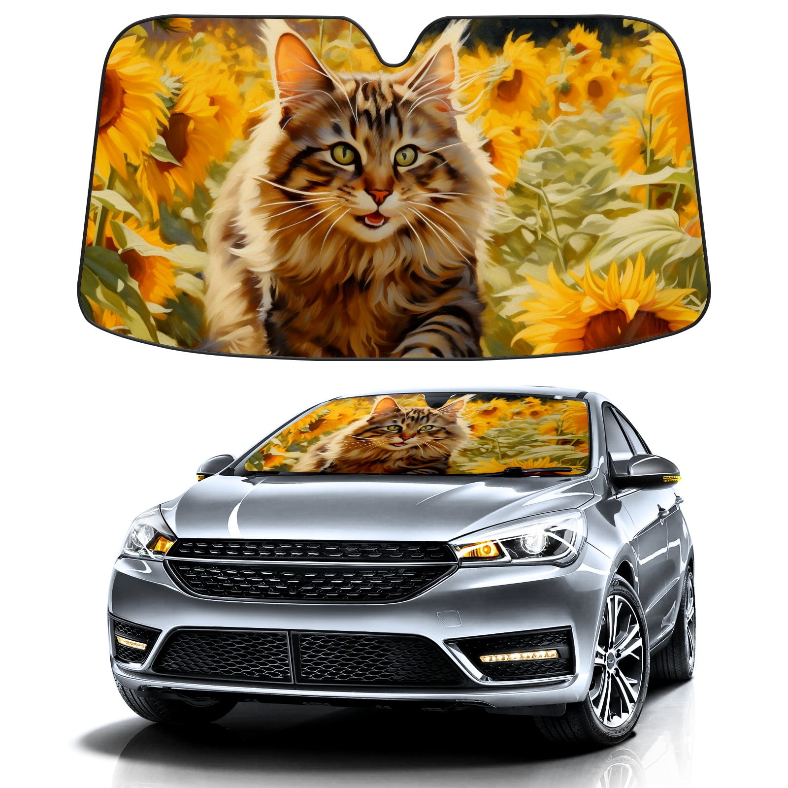 Car Windshield Sun Shade For Front Window Cats Minimalist Foldable ...
