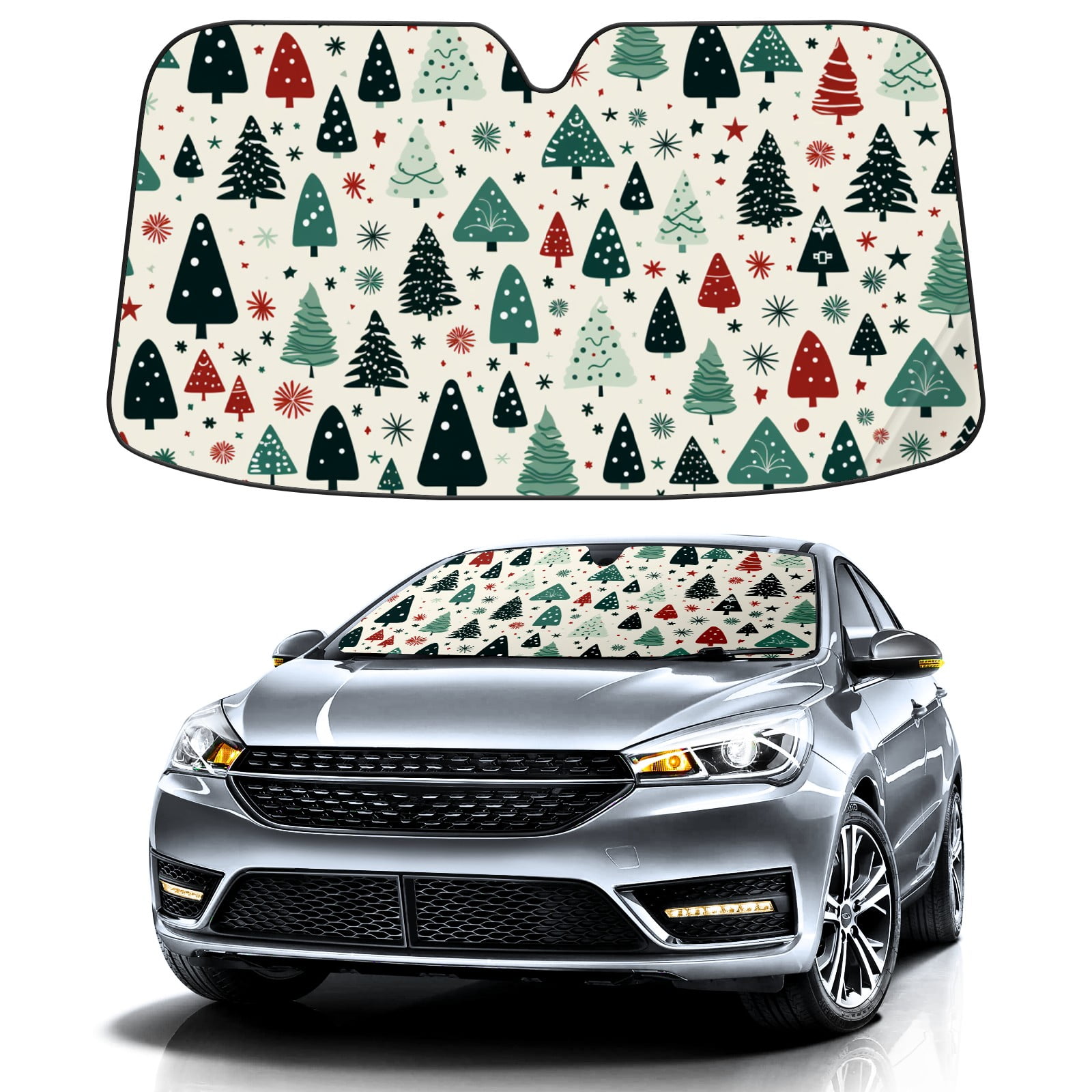 Car Windshield Sun Shade For Front Window Christmas Tree 3 Foldable ...