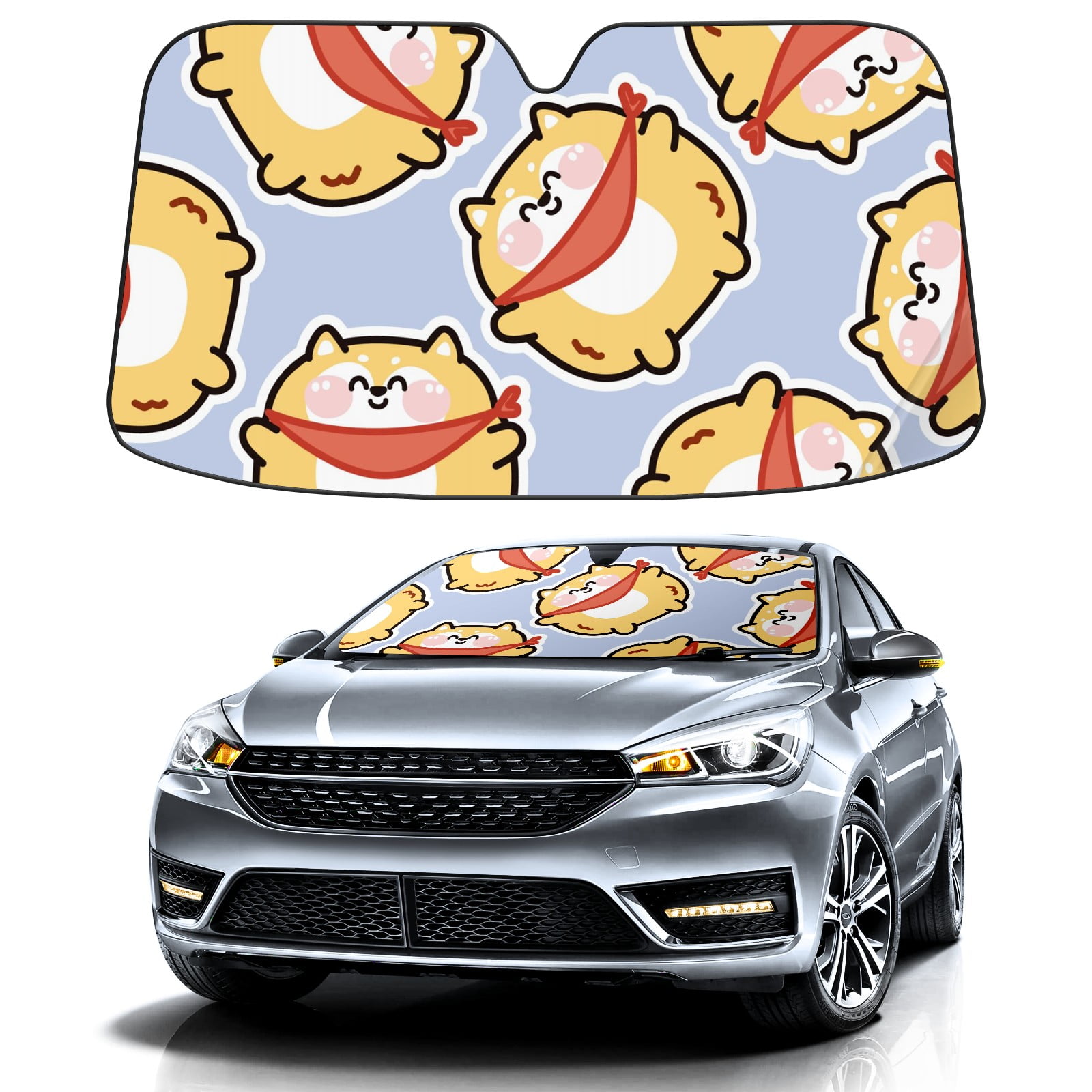 Car Windshield Sun Shade For Front Window Chubby Face Shiba Inu Dog ...