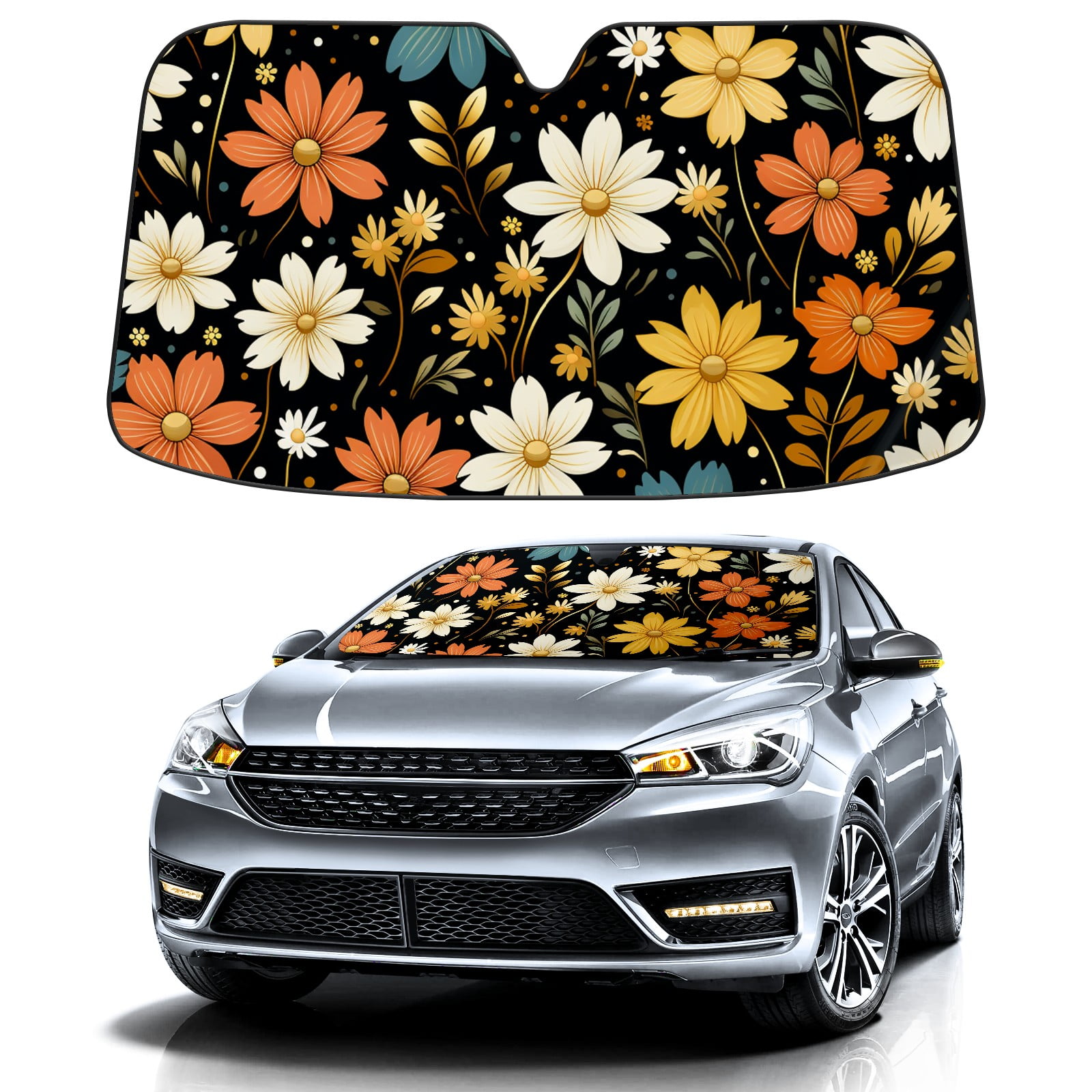 Car Windshield Sun Shade For Front Window Color Small Flowers3 Foldable ...
