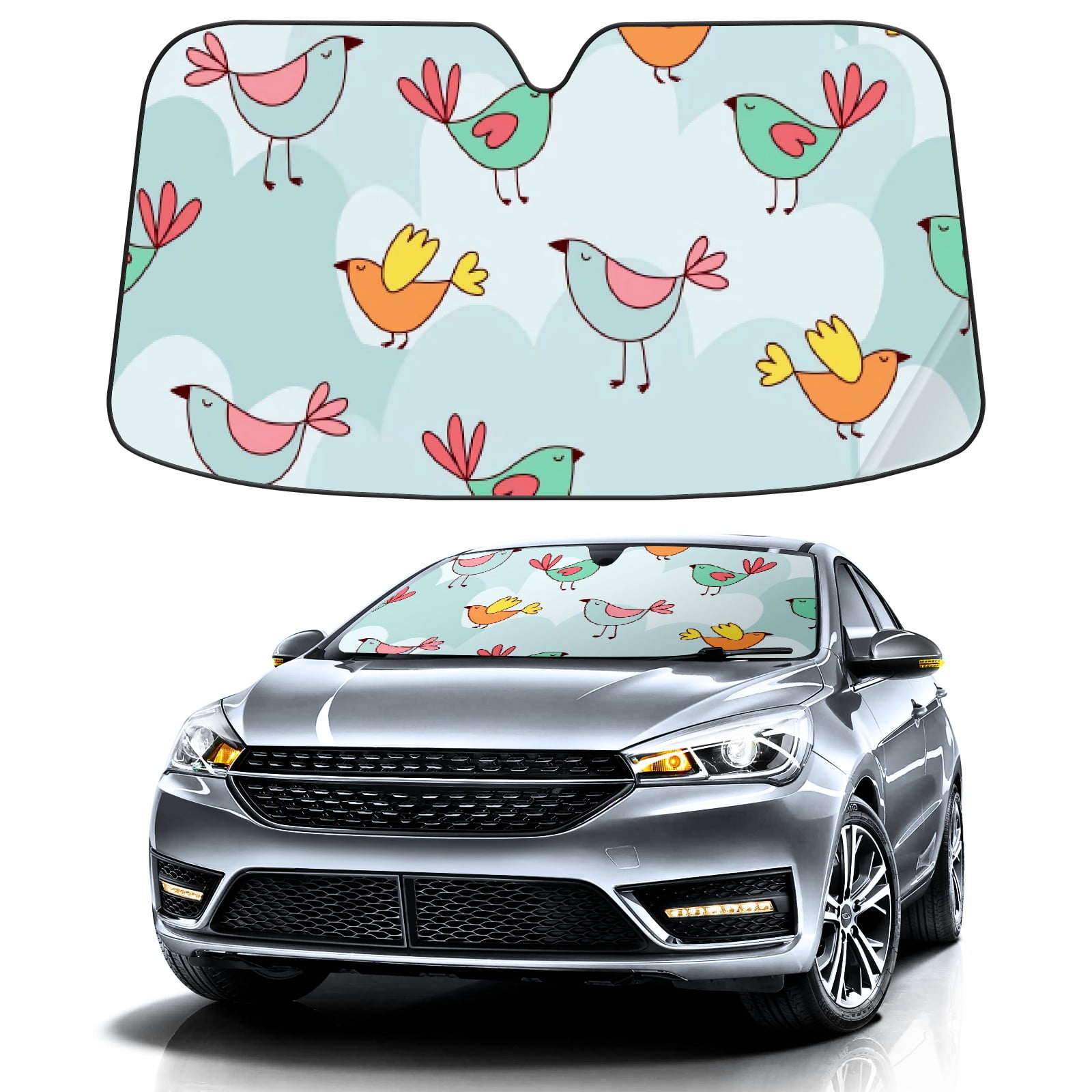 Car Windshield Sun Shade For Front Window Colored Bird Foldable Vehicle ...