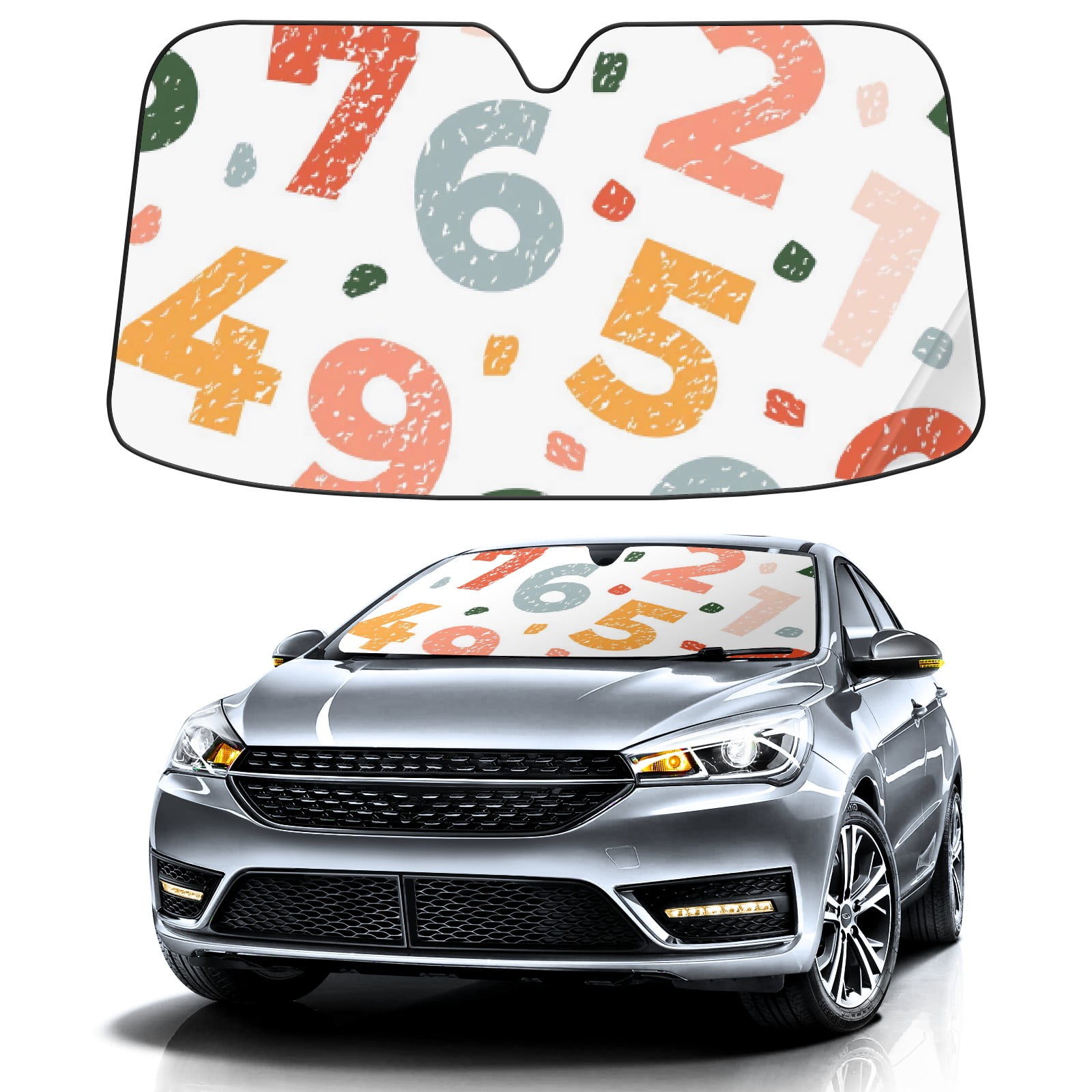 Car Windshield Sun Shade For Front Window Colored Numbers On A White ...