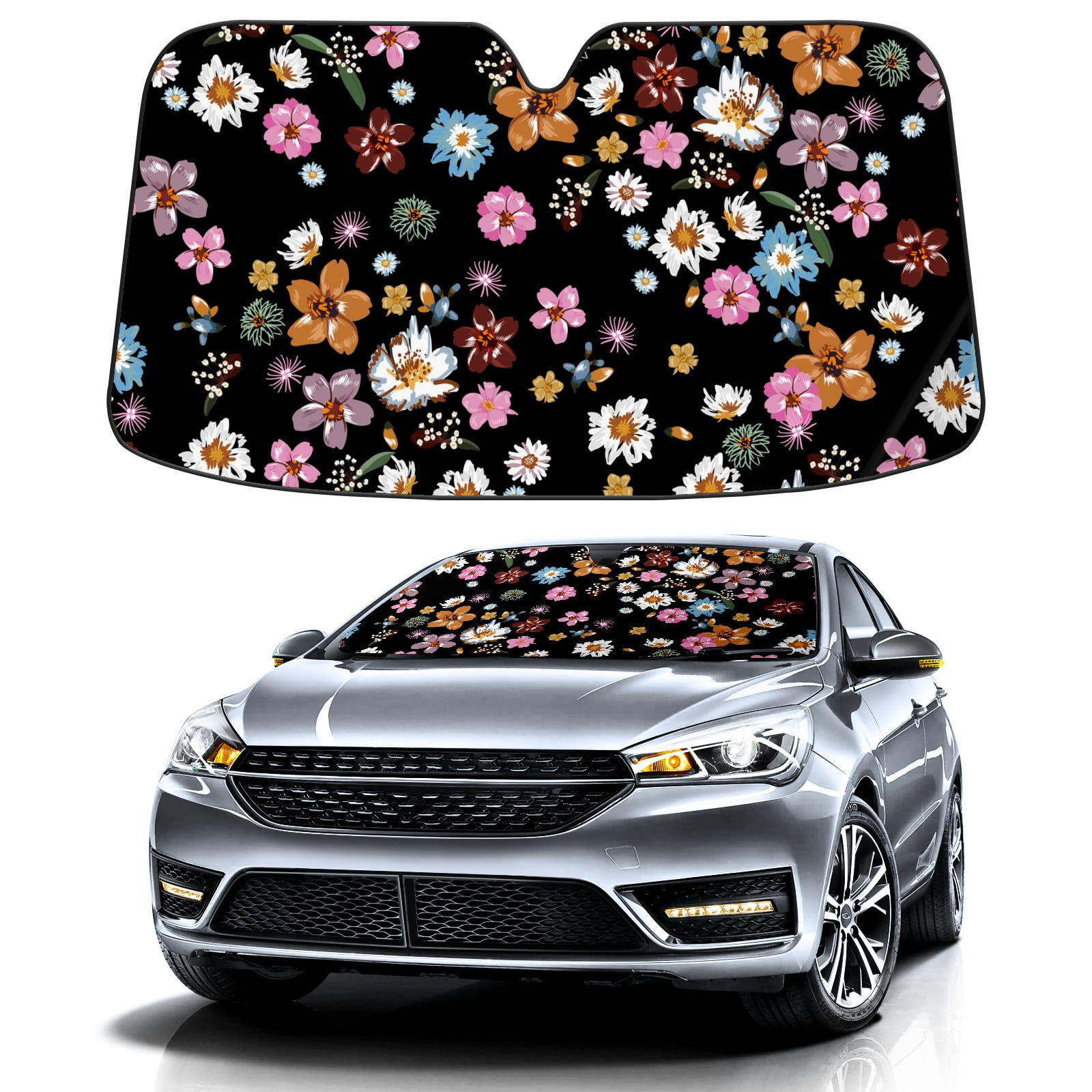 Car Windshield Sun Shade For Front Window Colorful And Stylish Flowers ...