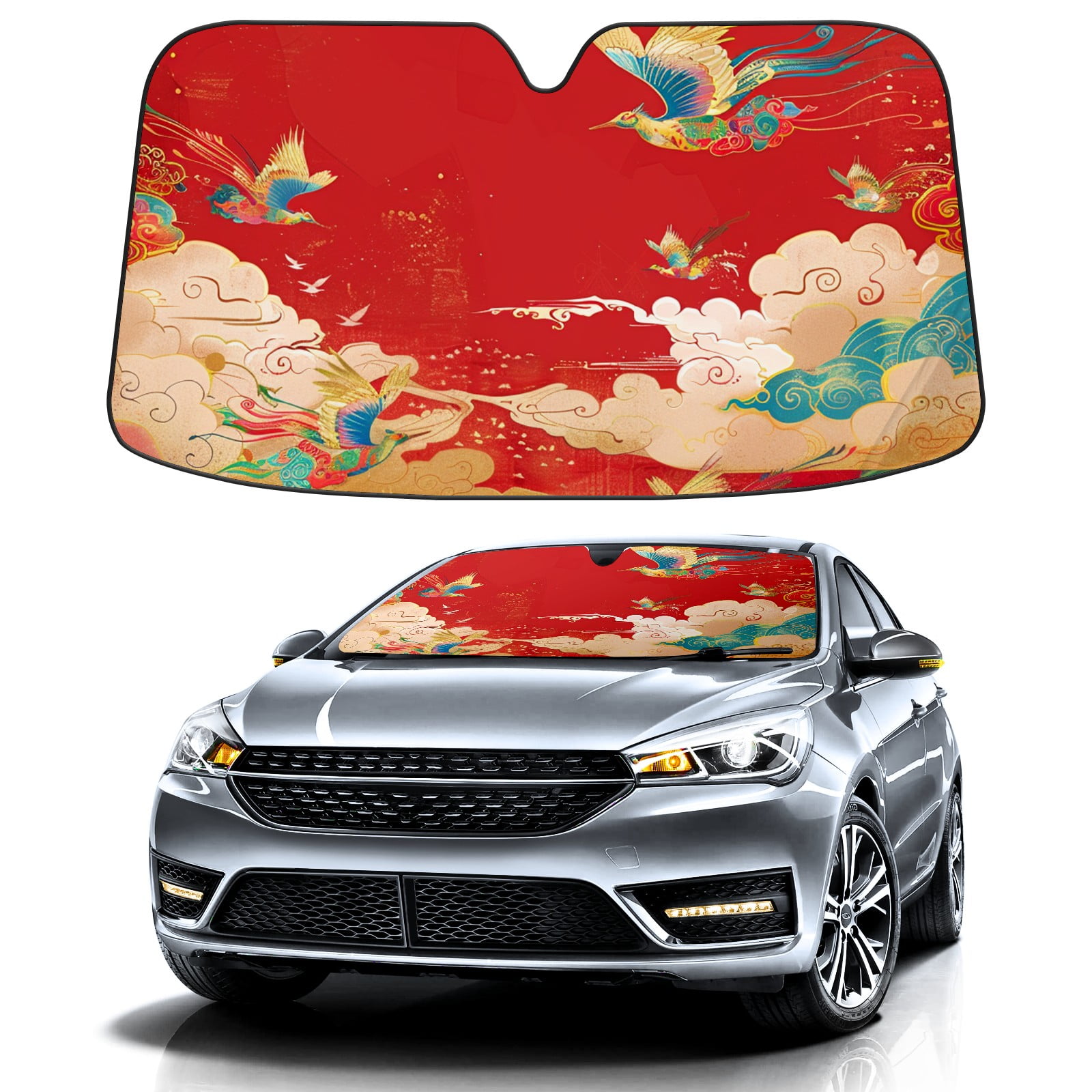 Car Windshield Sun Shade For Front Window Colorful Chinese Architecture ...